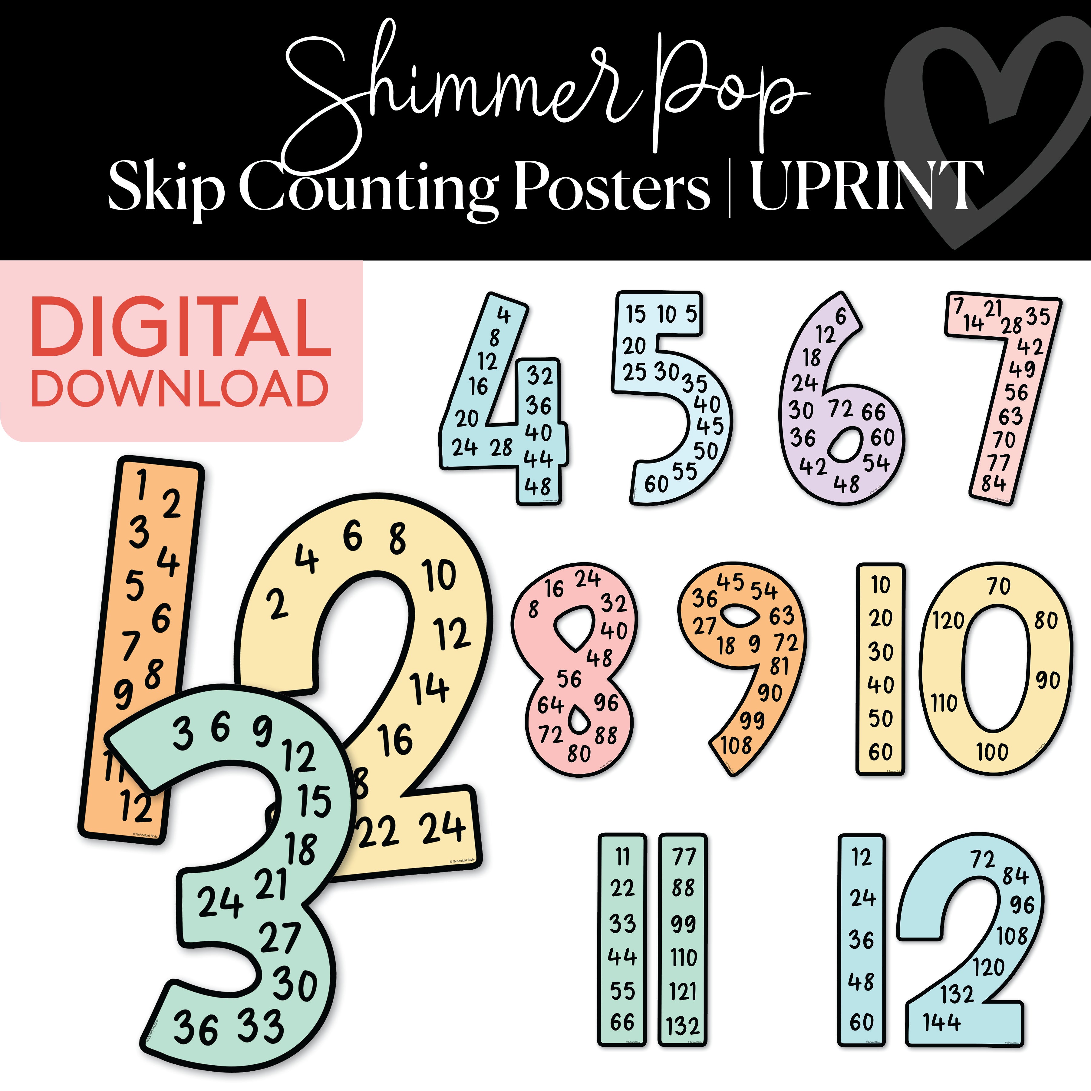 Skip Counting Posters | Shimmer Pop | Printable Classroom Decor | Scho ...