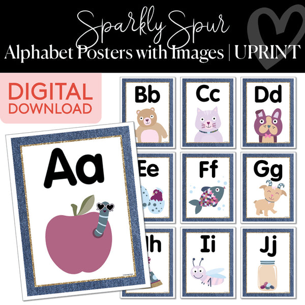 Alphabet Cards | Sparkly Spur | Printable Classroom Decor | Schoolgirl ...