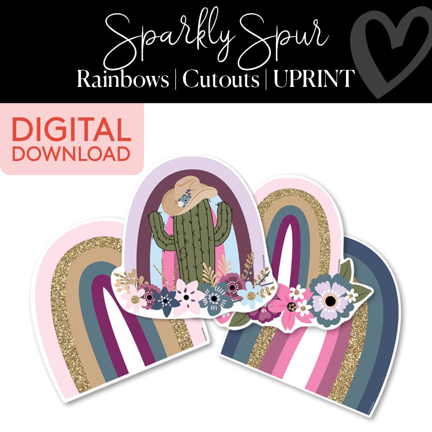 Printable Disco Cowgirl Rainbow Bulletin Board Cutouts | Sparkly Spur ...