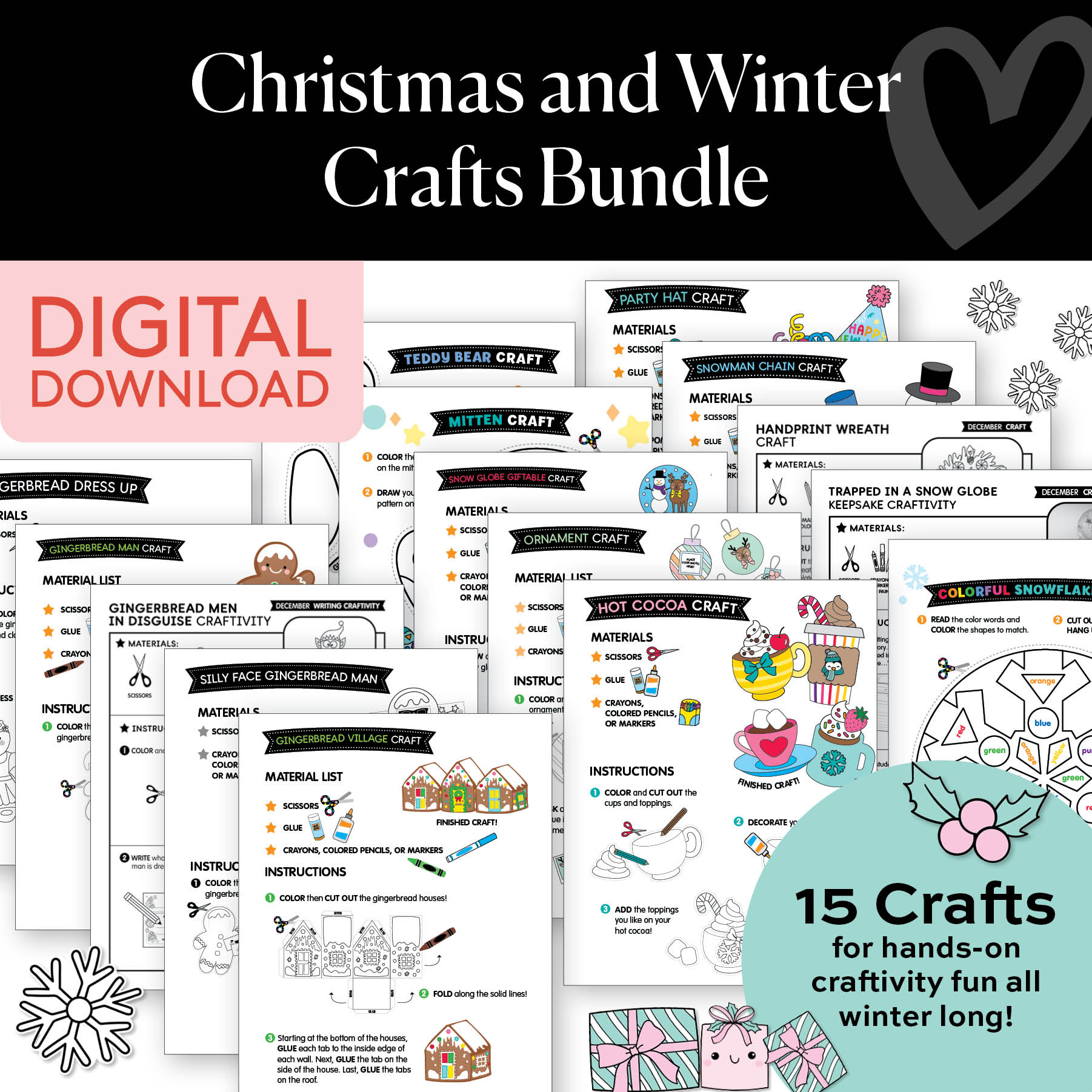 Printable Christmas and Winter Crafts Bundle – Schoolgirl Style