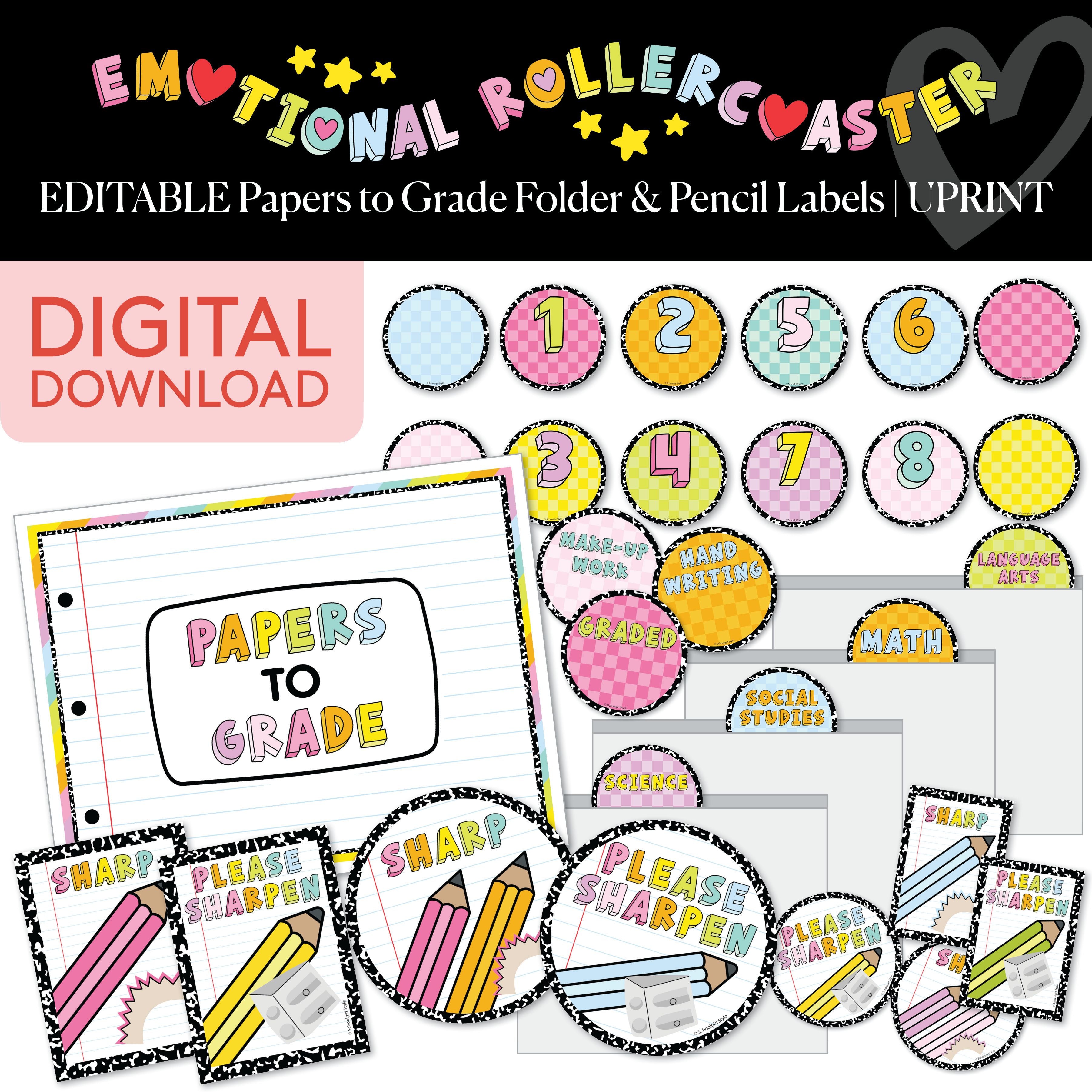 Printable Rainbow Pastel Papers to Grade Folder & Pencil Classroom Lab ...