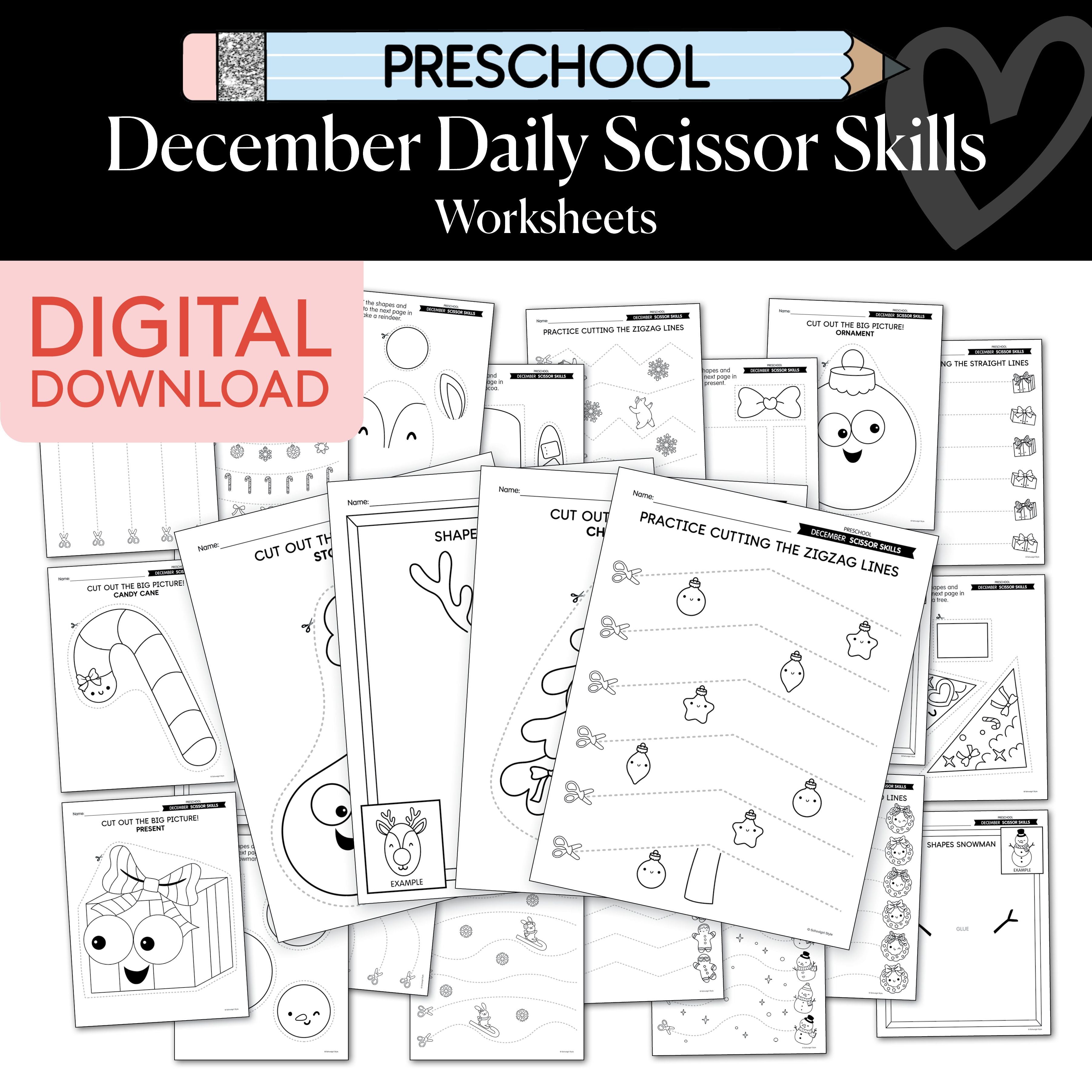 Printable Preschool December Daily Scissor Skills – Schoolgirl Style