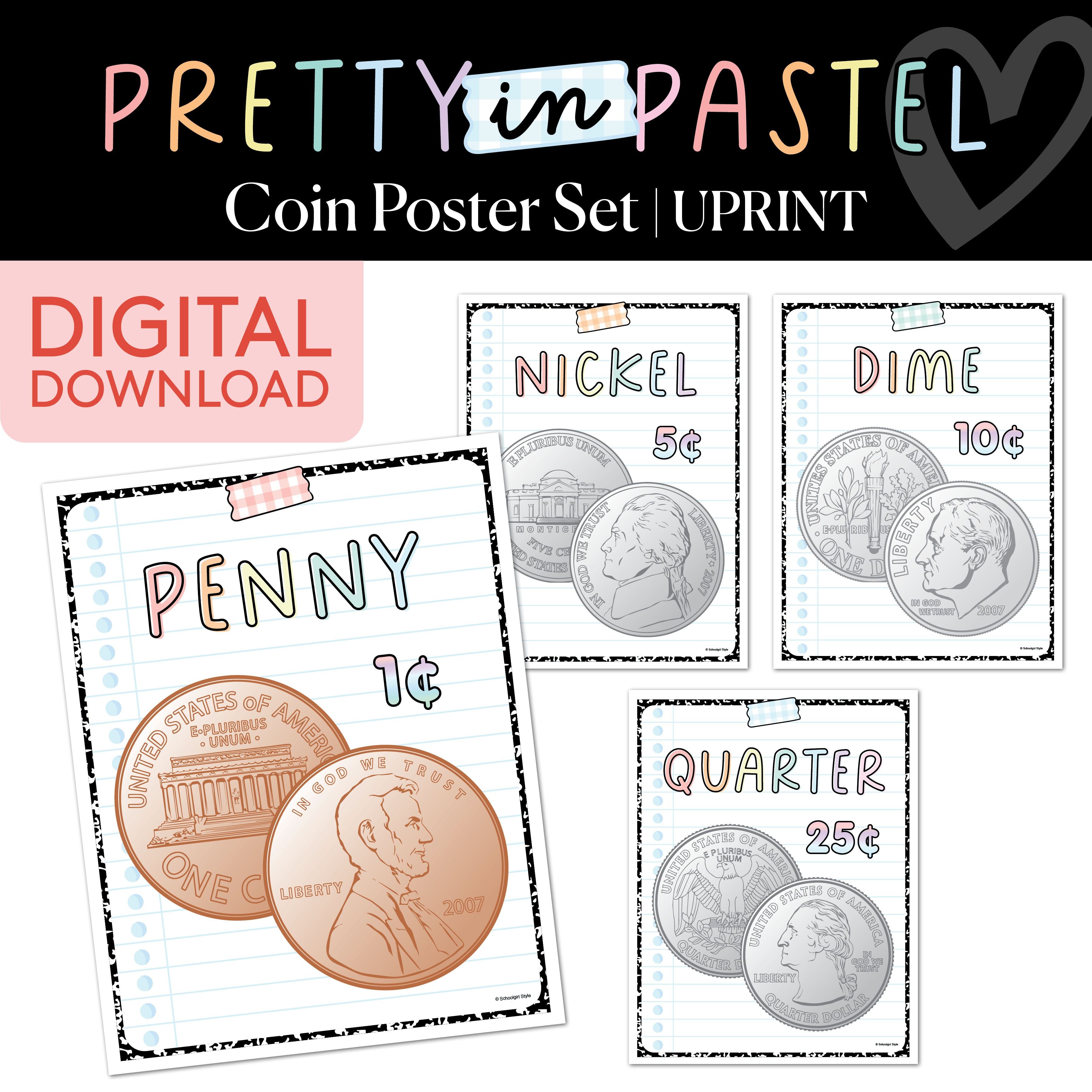Printable Pastel Coin Poster Set | Pretty in Pastel – Schoolgirl Style