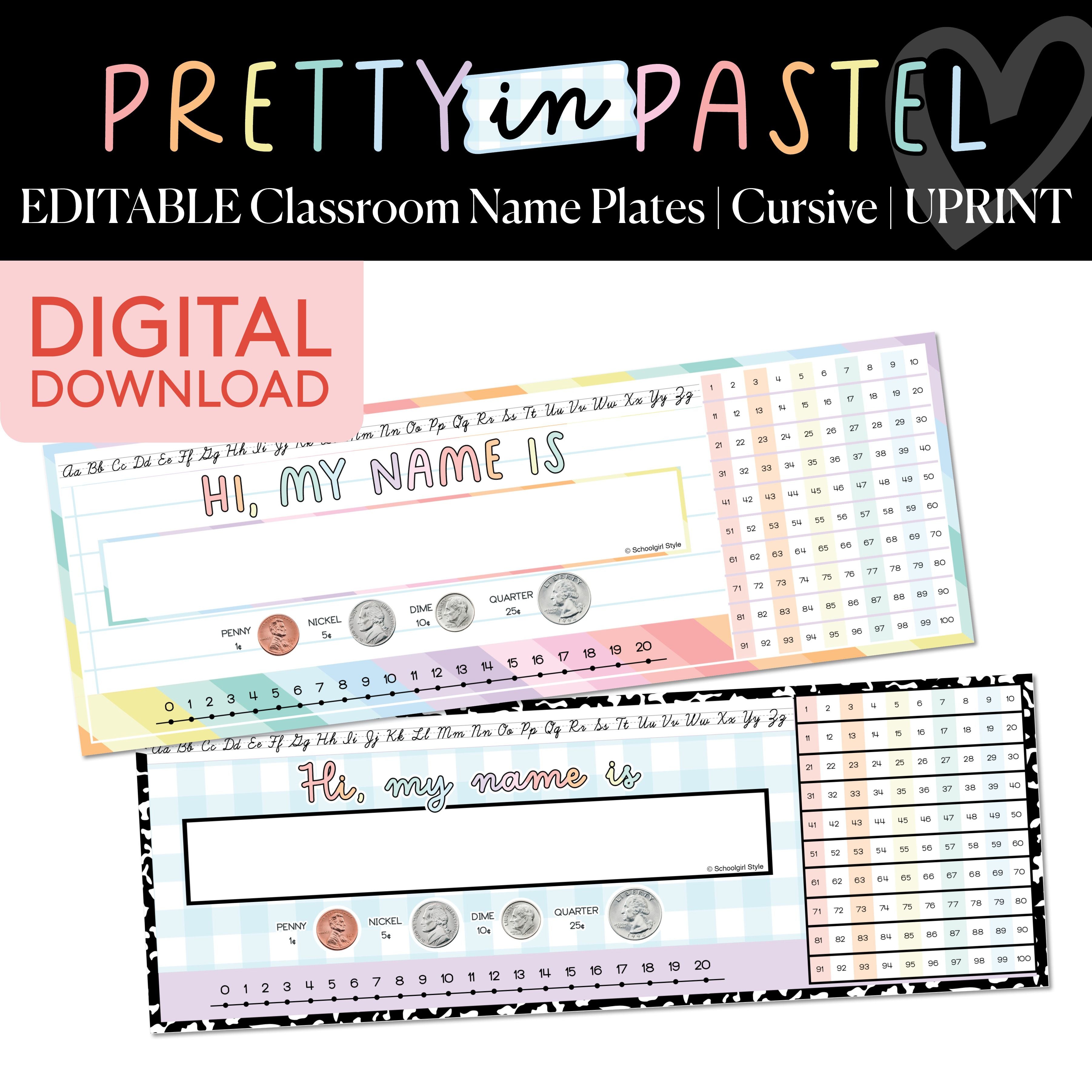 Printable Pastel Editable Cursive Classroom Name Plates | Pretty in Pa ...
