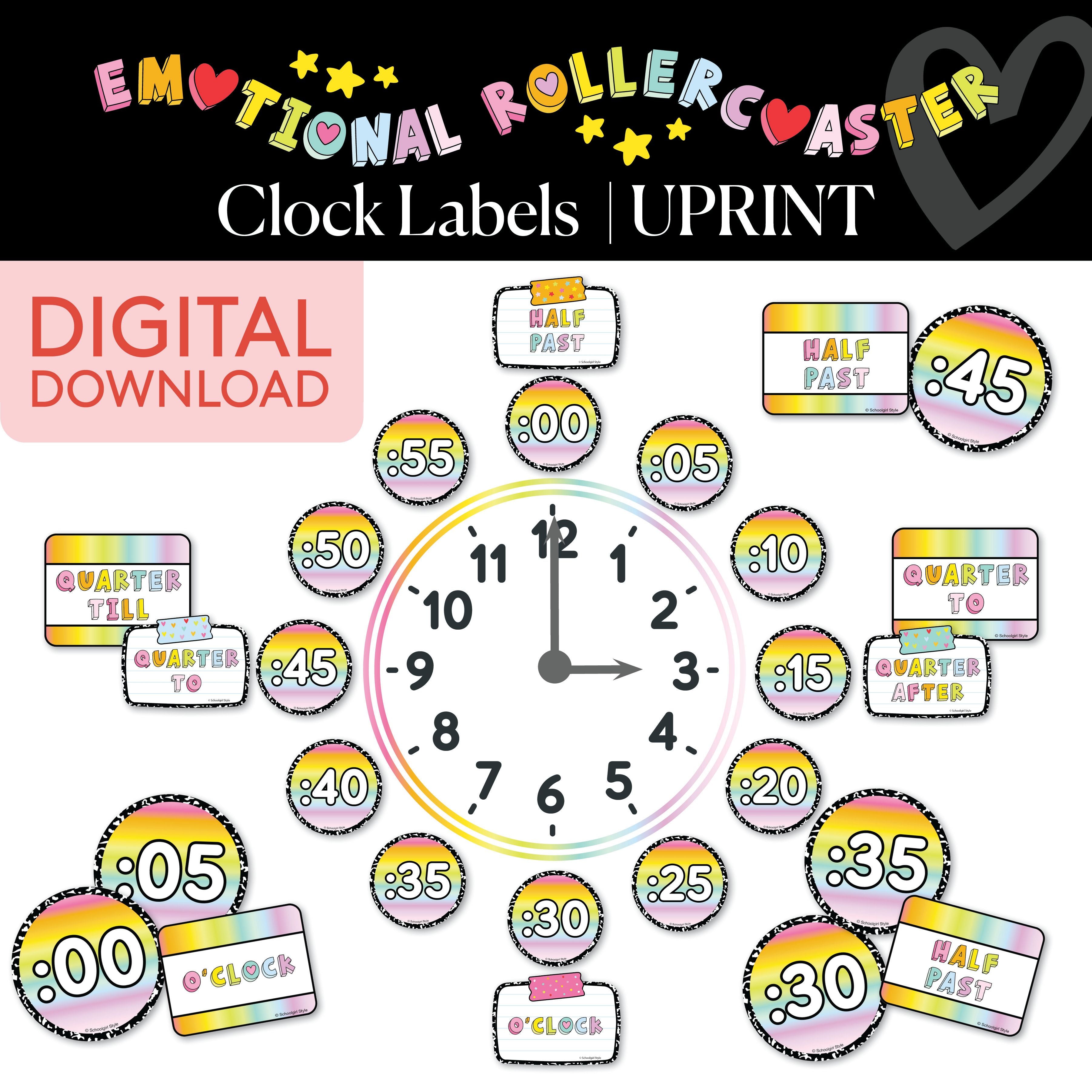 Rainbow Pastel Classroom Clock Labels | Emotional Rollercoaster ...
