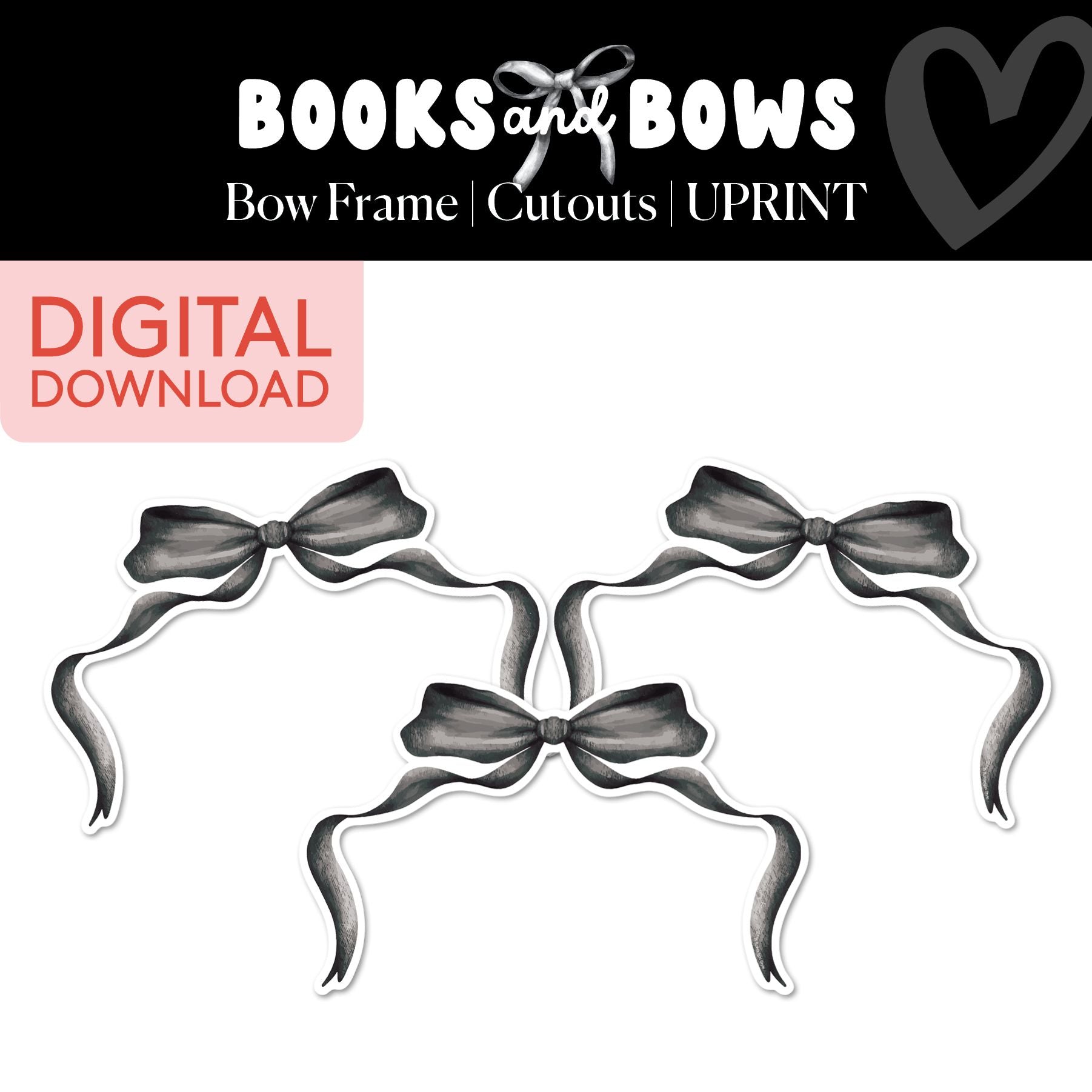 Printable Black and White Bow Frame Bulletin Board Cutouts | Books and ...
