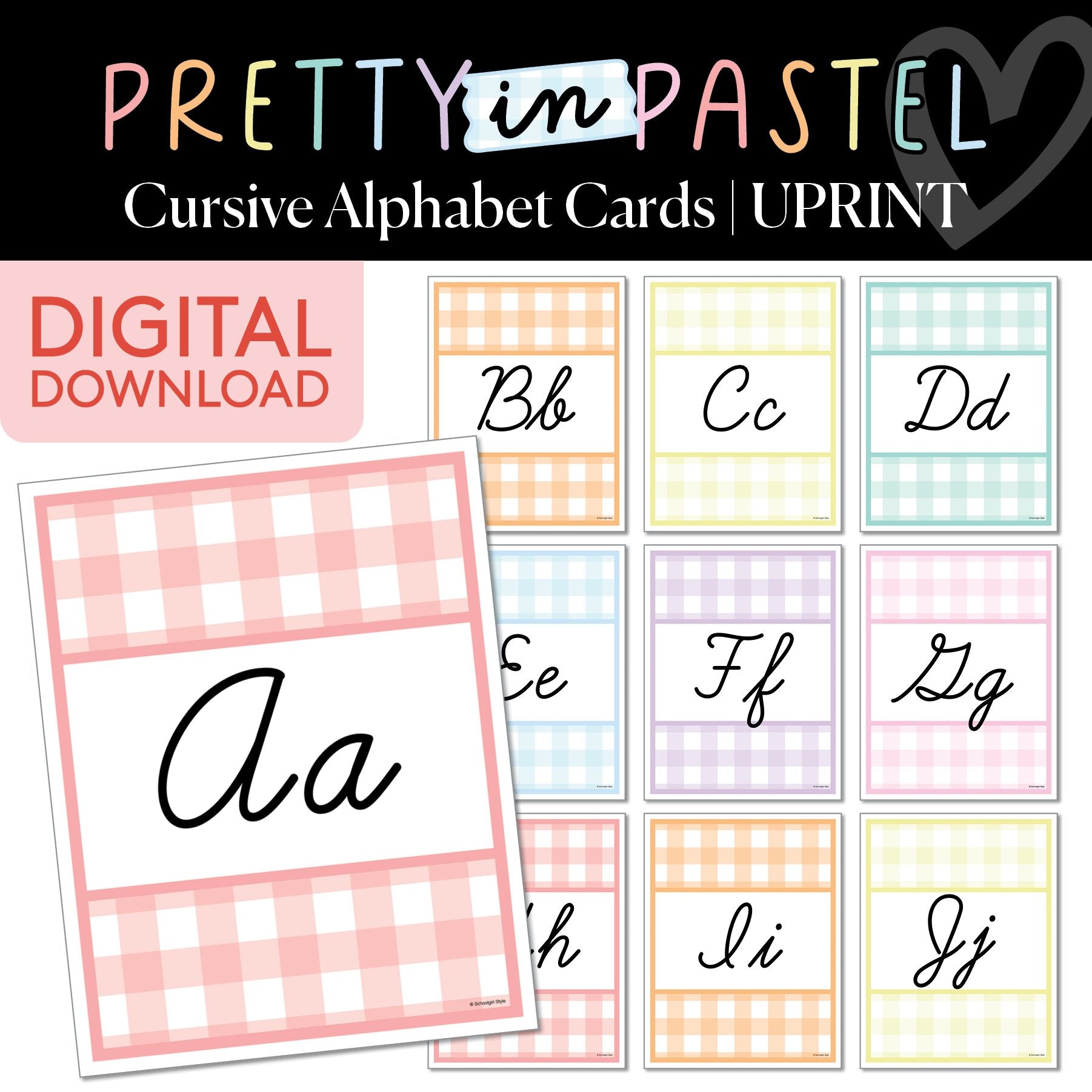 Printable Pastel Cursive Alphabet Cards | Pretty in Pastel – Schoolgirl ...