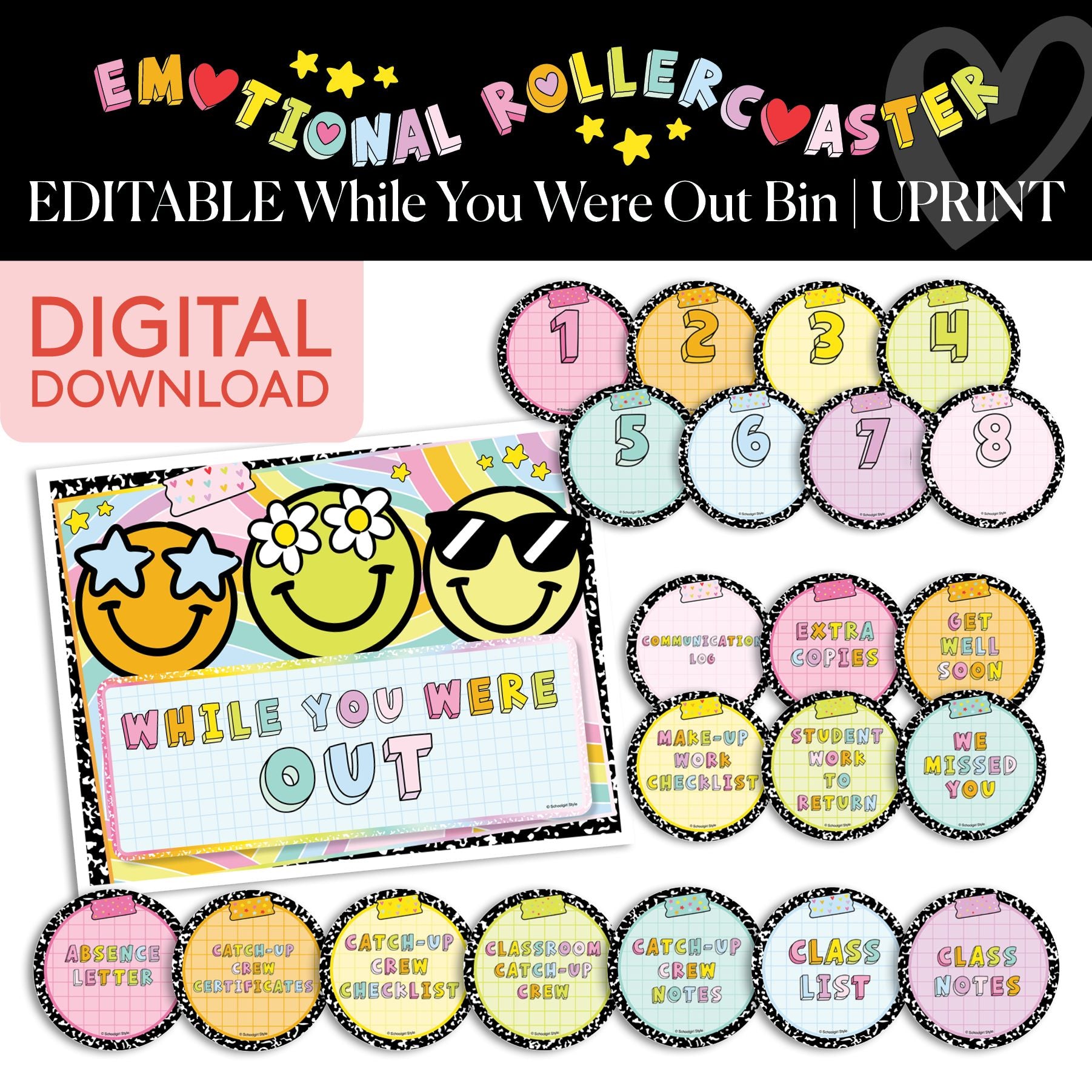 Printable Bright Editable While You Were Out Bin | Emotional Rollercoa ...
