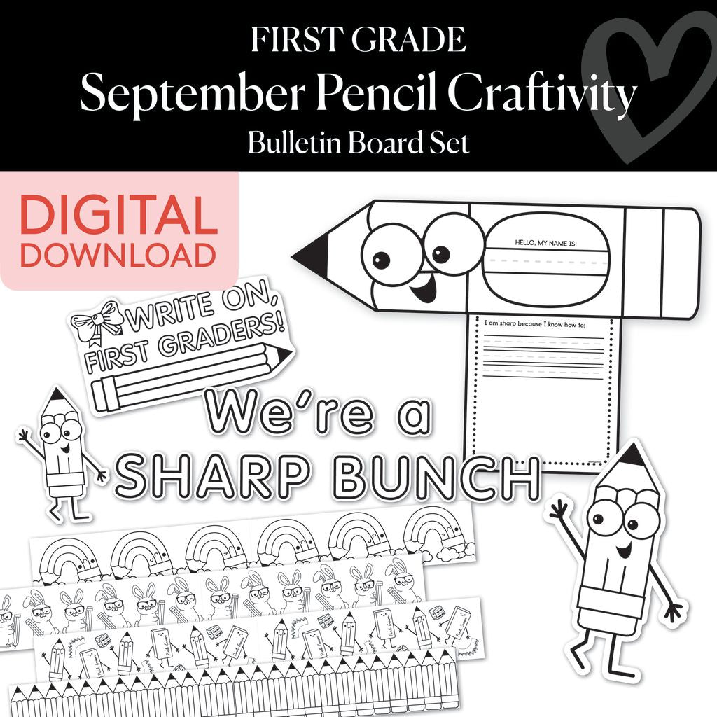 First Grade September Pencil Craftivity Bulletin Board Set – Schoolgirl ...