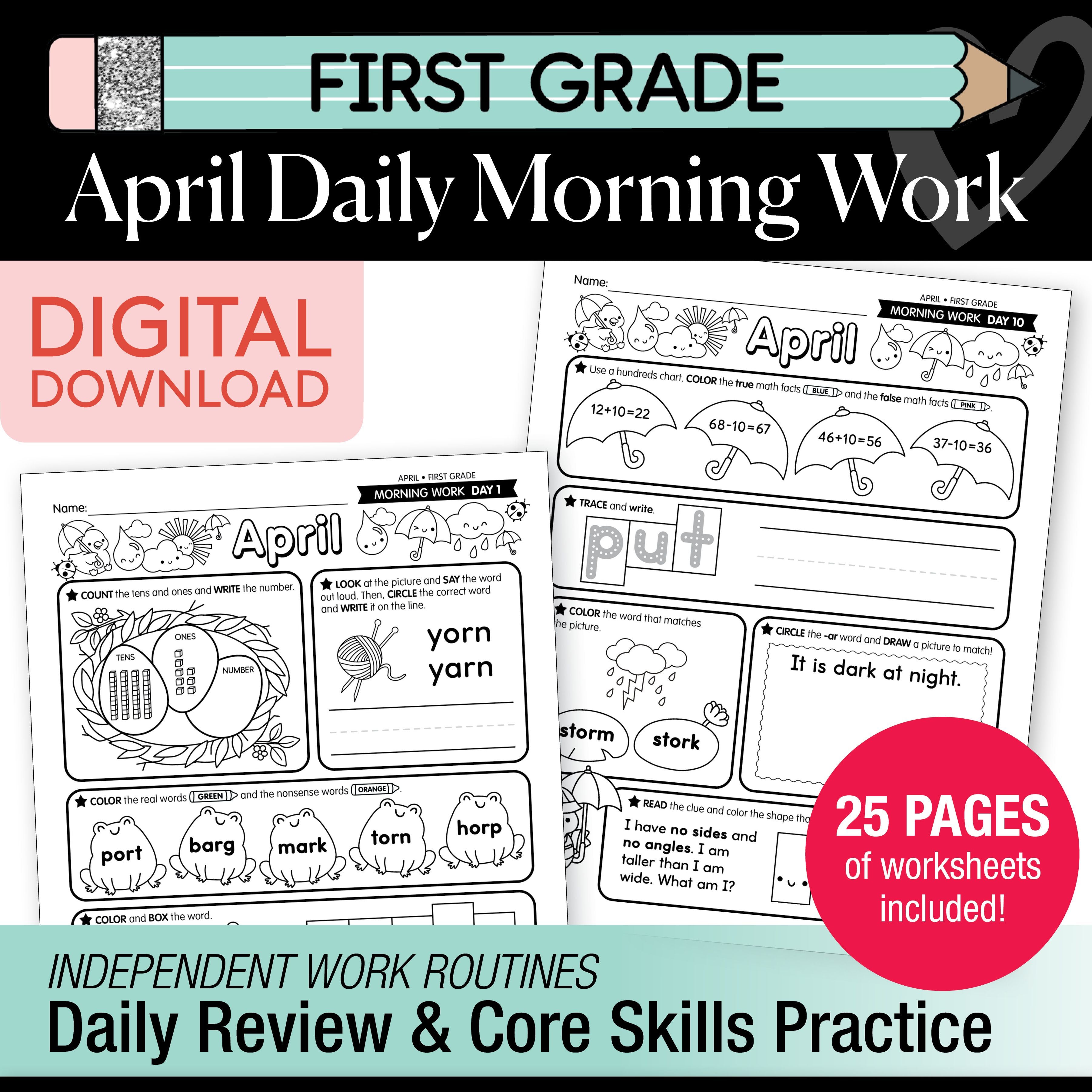 Printable First Grade April Daily Morning Work – Schoolgirl Style