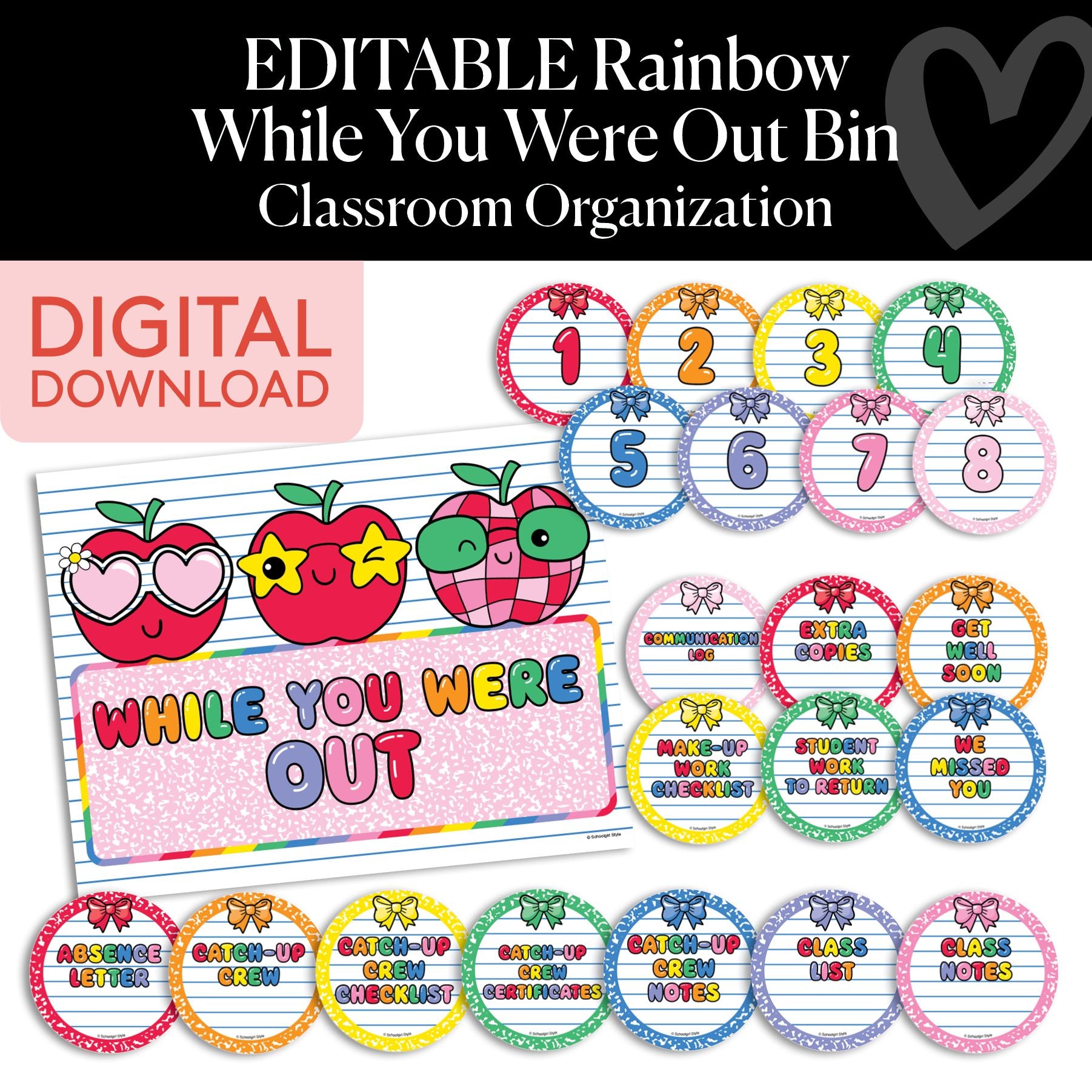 Printable Rainbow Editable While You Were Out Bin – Schoolgirl Style