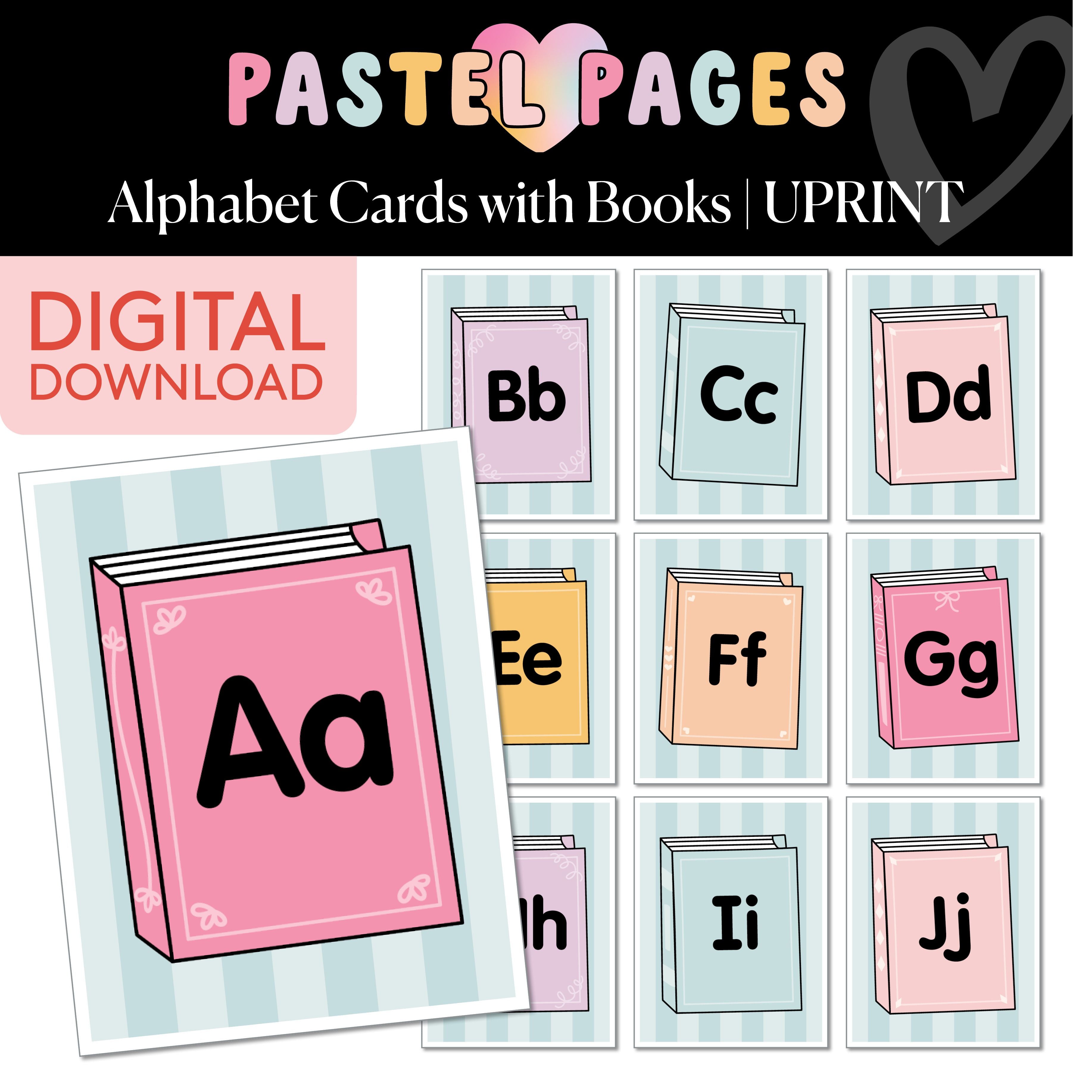 Printable Boho Pastel Alphabet Cards with Books | Pastel Pages ...