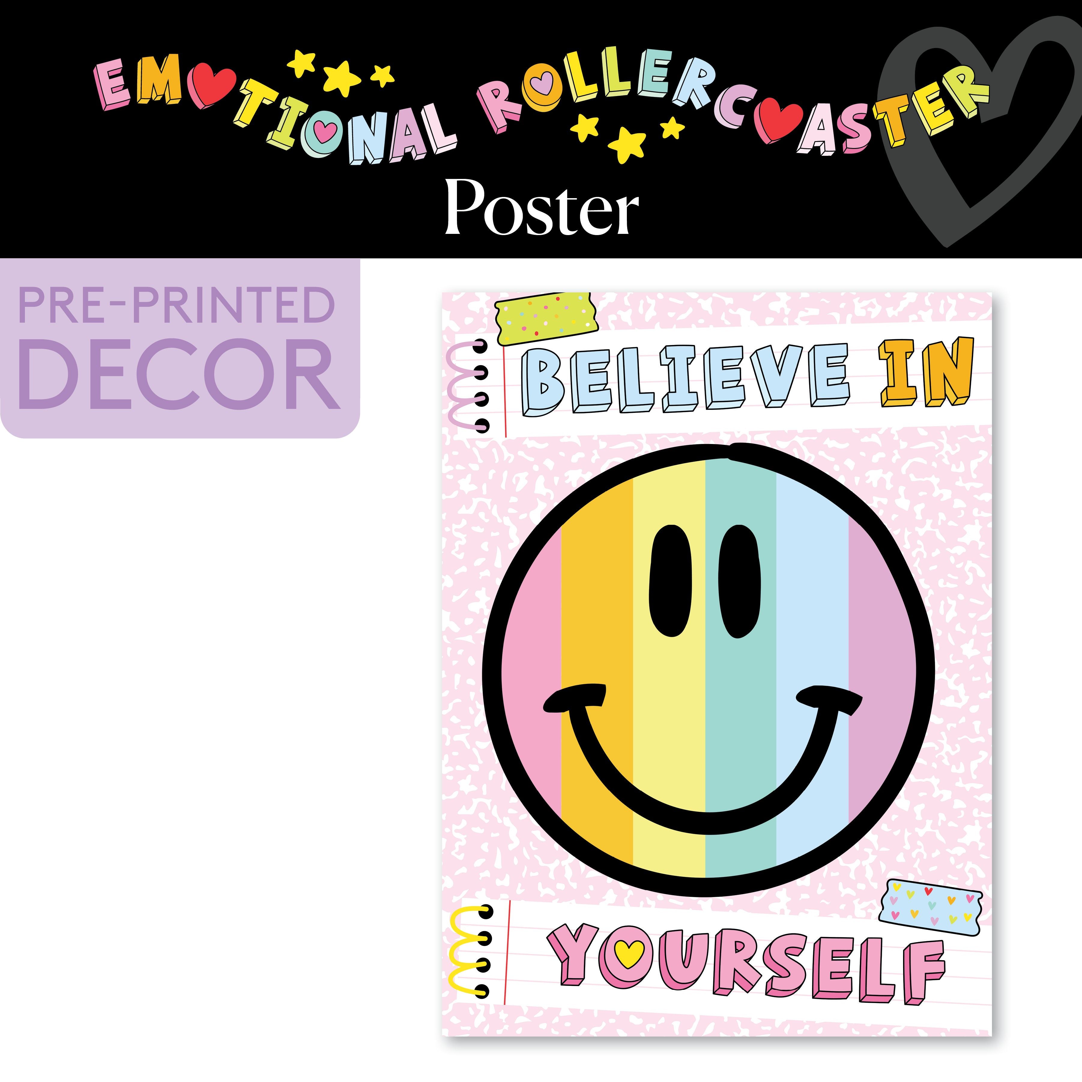 Believe In Yourself Rainbow Pastel Classroom Poster | Emotional Roller ...