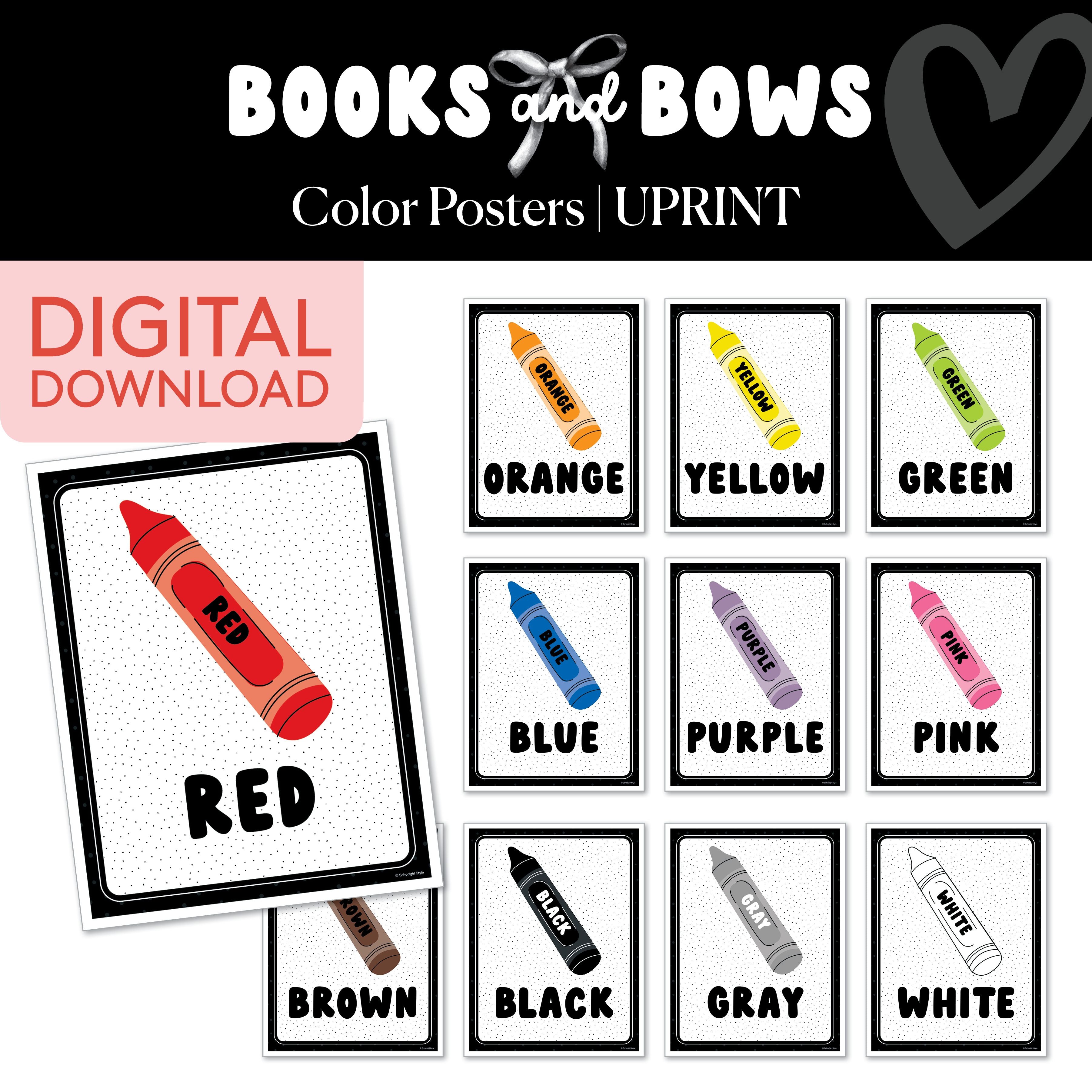 Printable Black and White Color Posters | Books and Bows – Schoolgirl Style