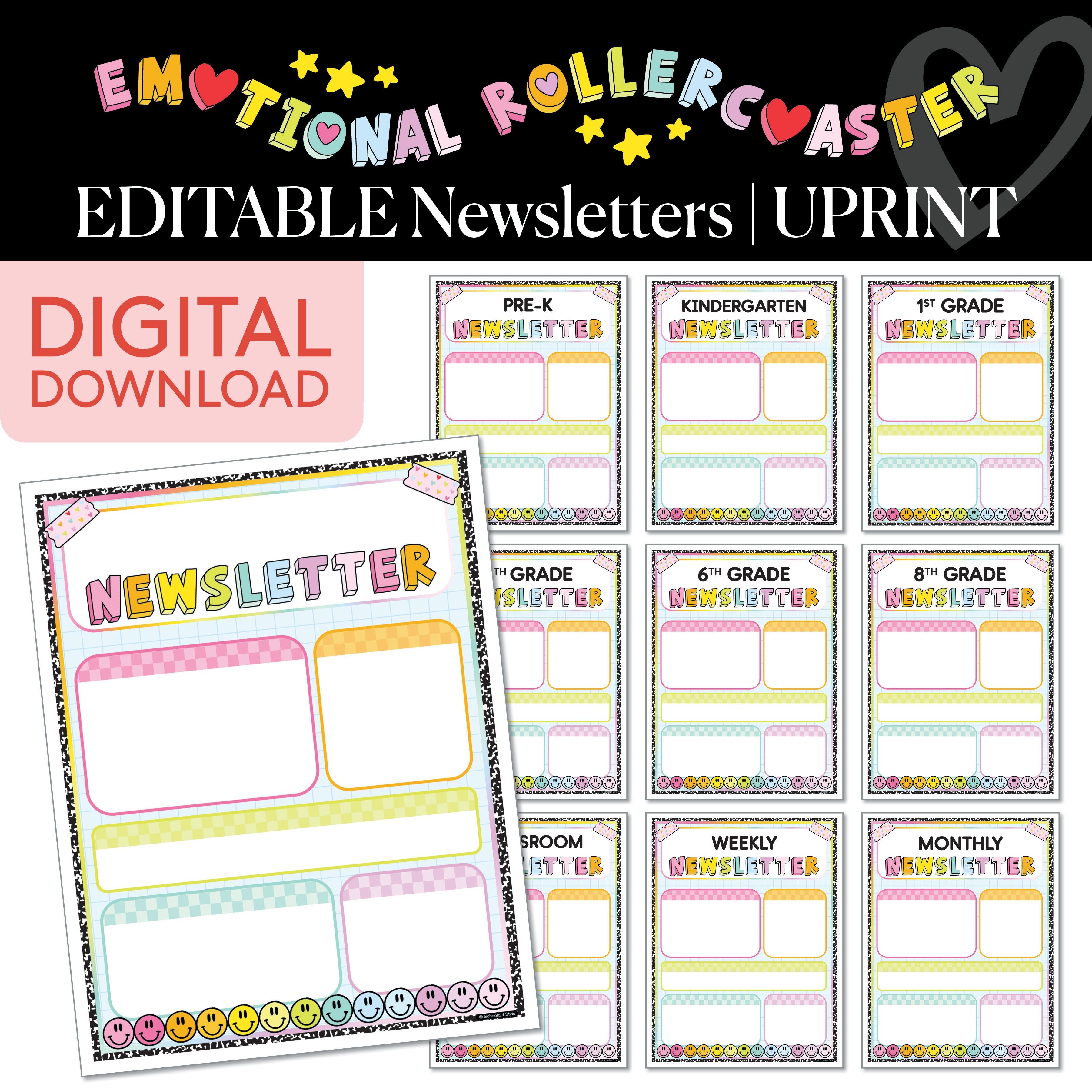 Printable Rainbow Pastel Editable Newsletters | Emotional Rollercoaste ...