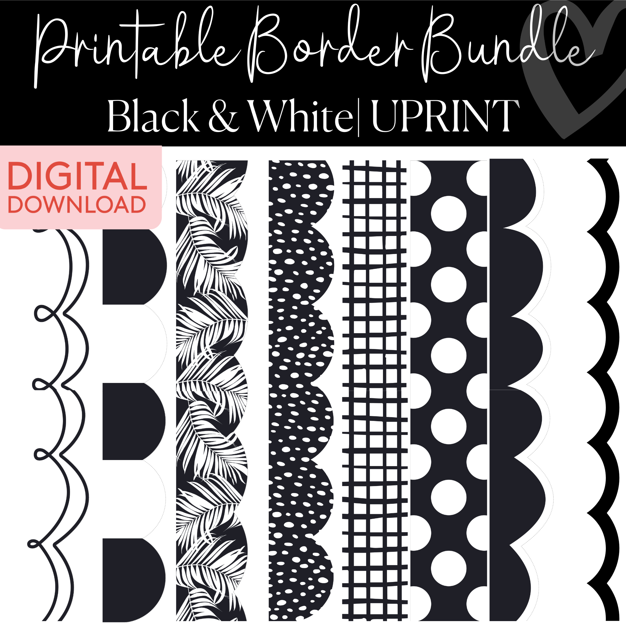 Printable Border Bundle | Black & White – Schoolgirl Style