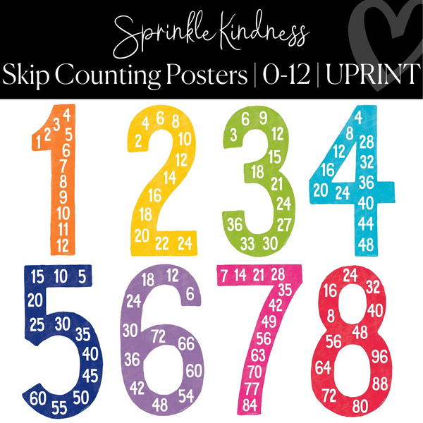 Printable Skip Counting Posters | Rainbow Classroom Decor |Schoolgirl Style