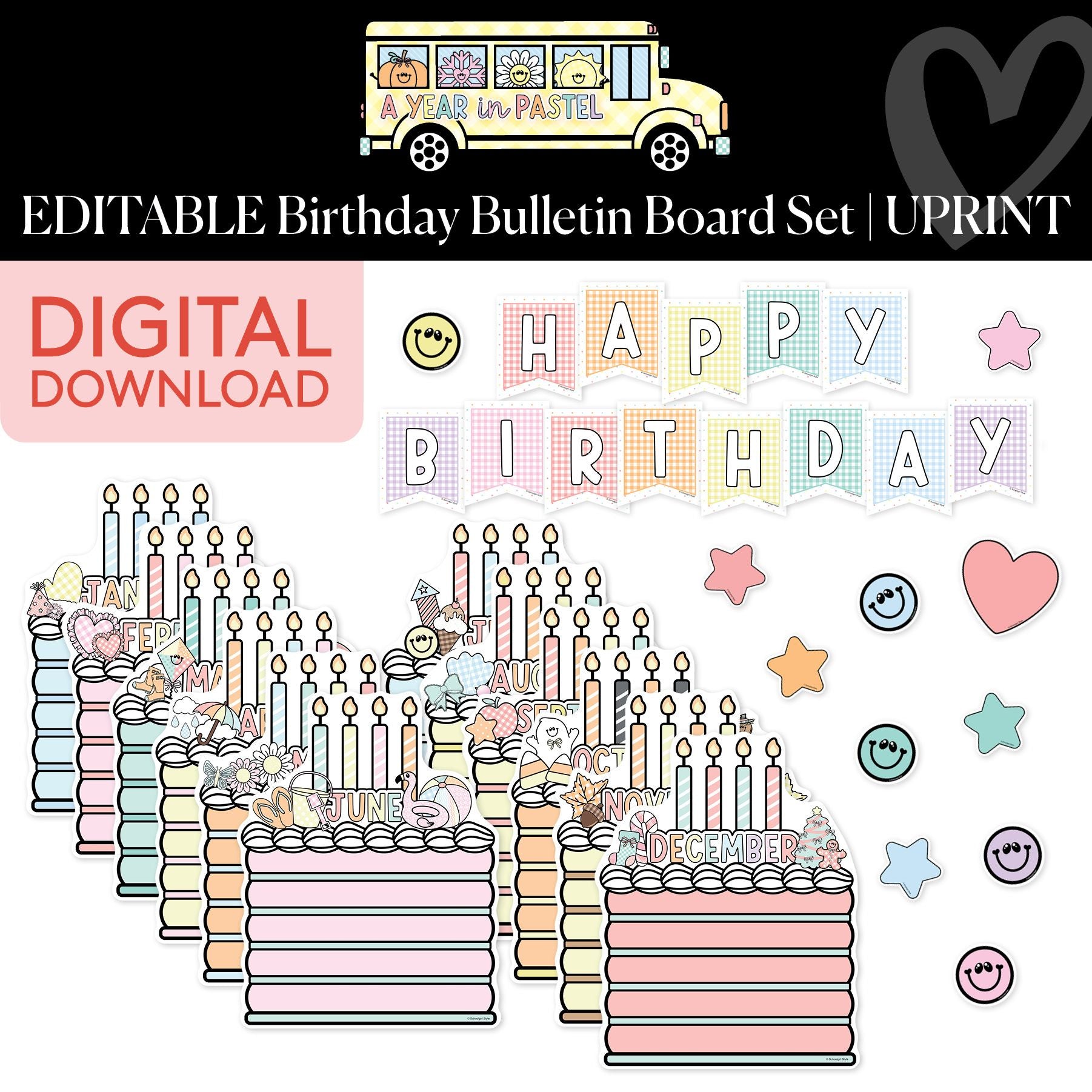 Printable Editable Birthday Cakes Bulletin Board Set | A Year In Paste ...