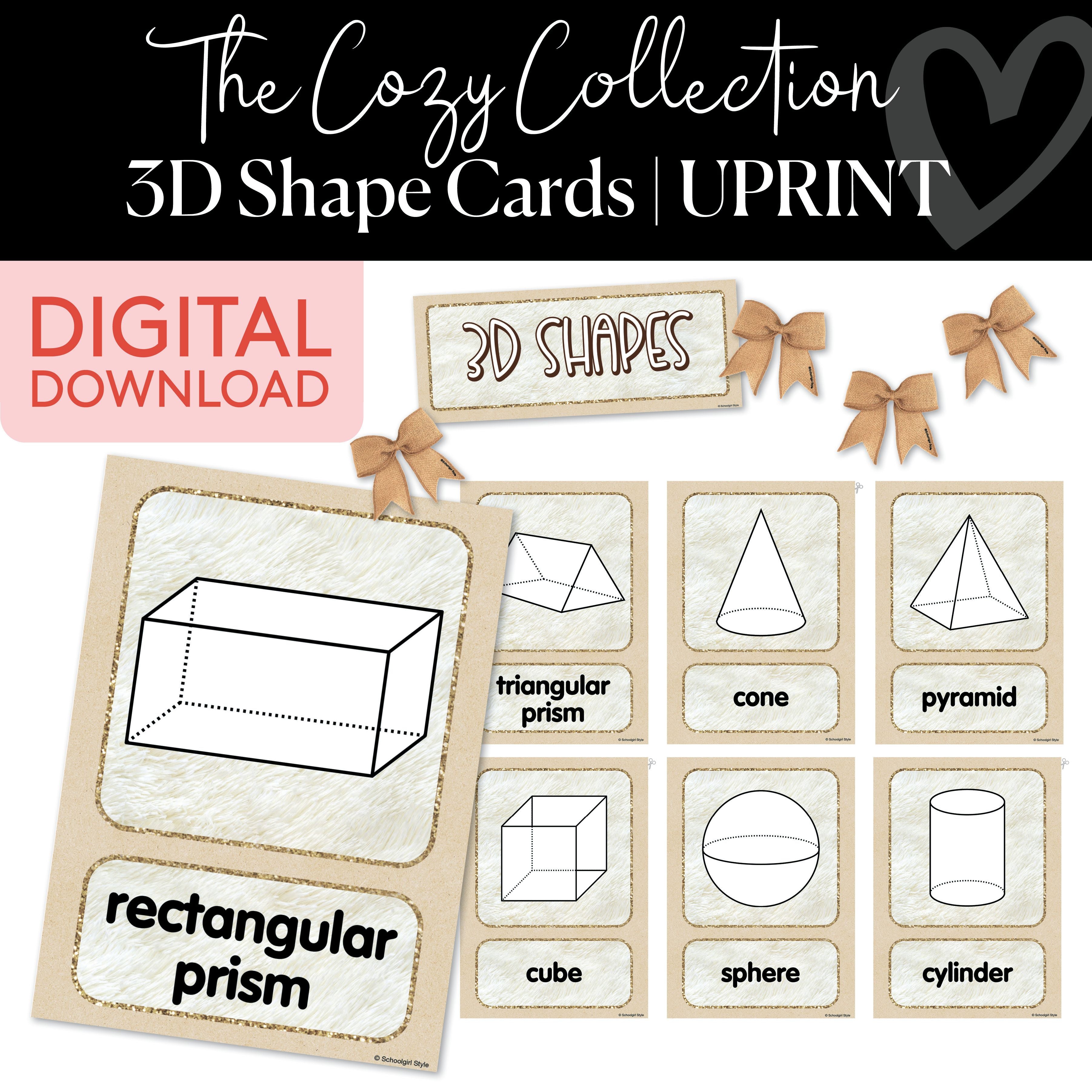 3D Shape Cards | Cozy | Printable Classroom Decor | Schoolgirl Style