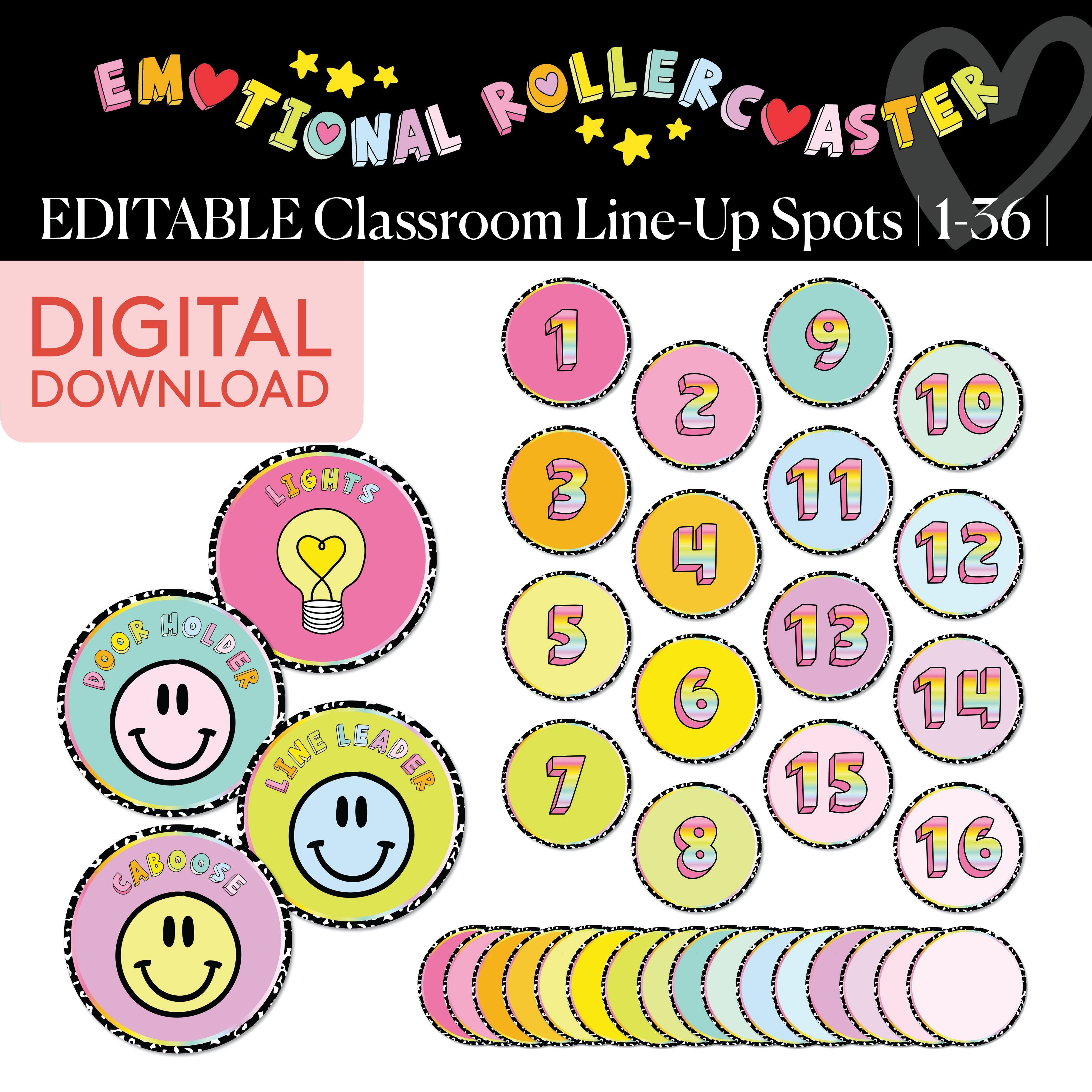 Printable Rainbow Pastel Editable Classroom Line Up Spots | Emotional ...