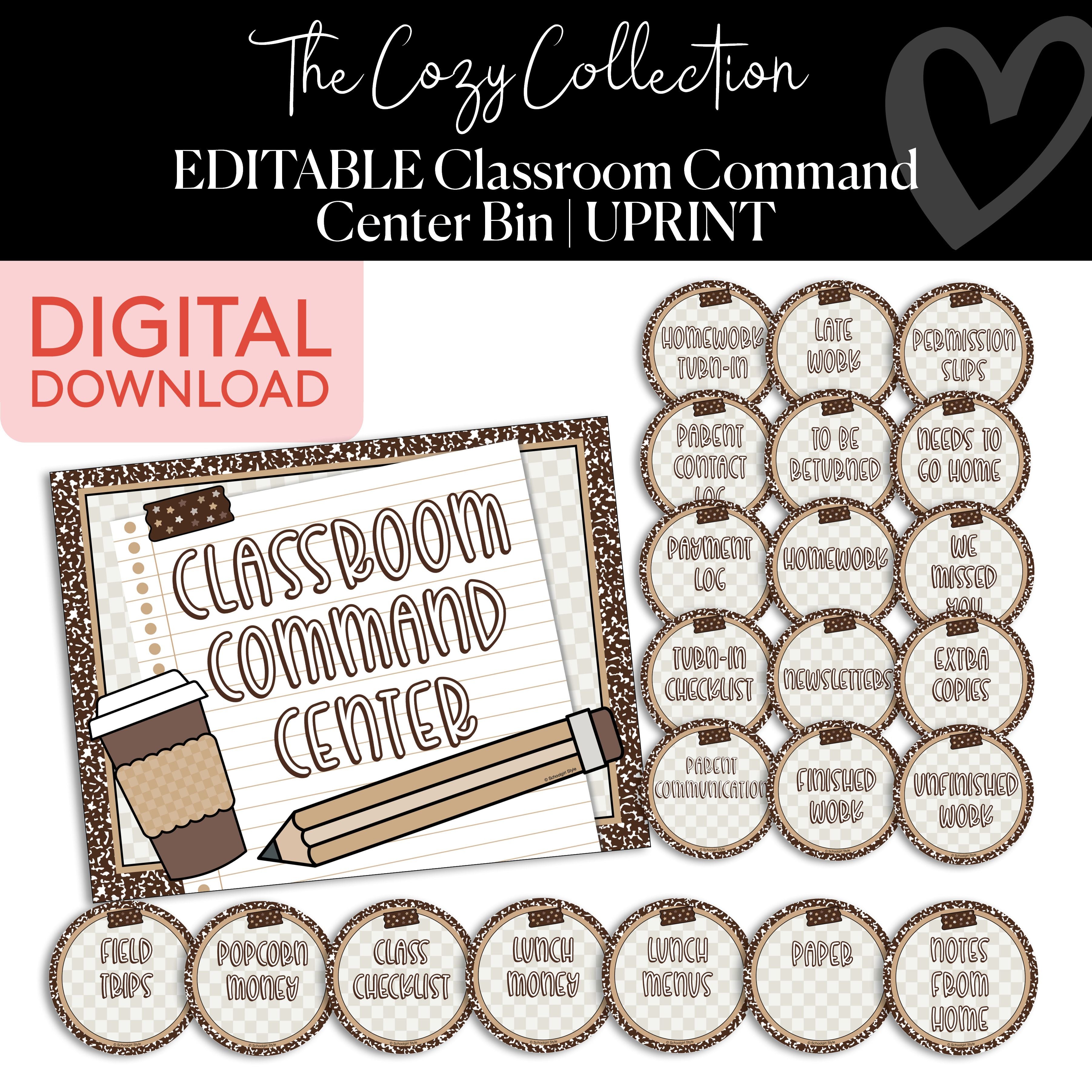 Printable Neutral Command Center Classroom Bin | Cozy – Schoolgirl Style