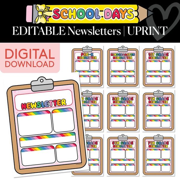 Printable Bright Rainbow Editable Newsletters | School Days ...