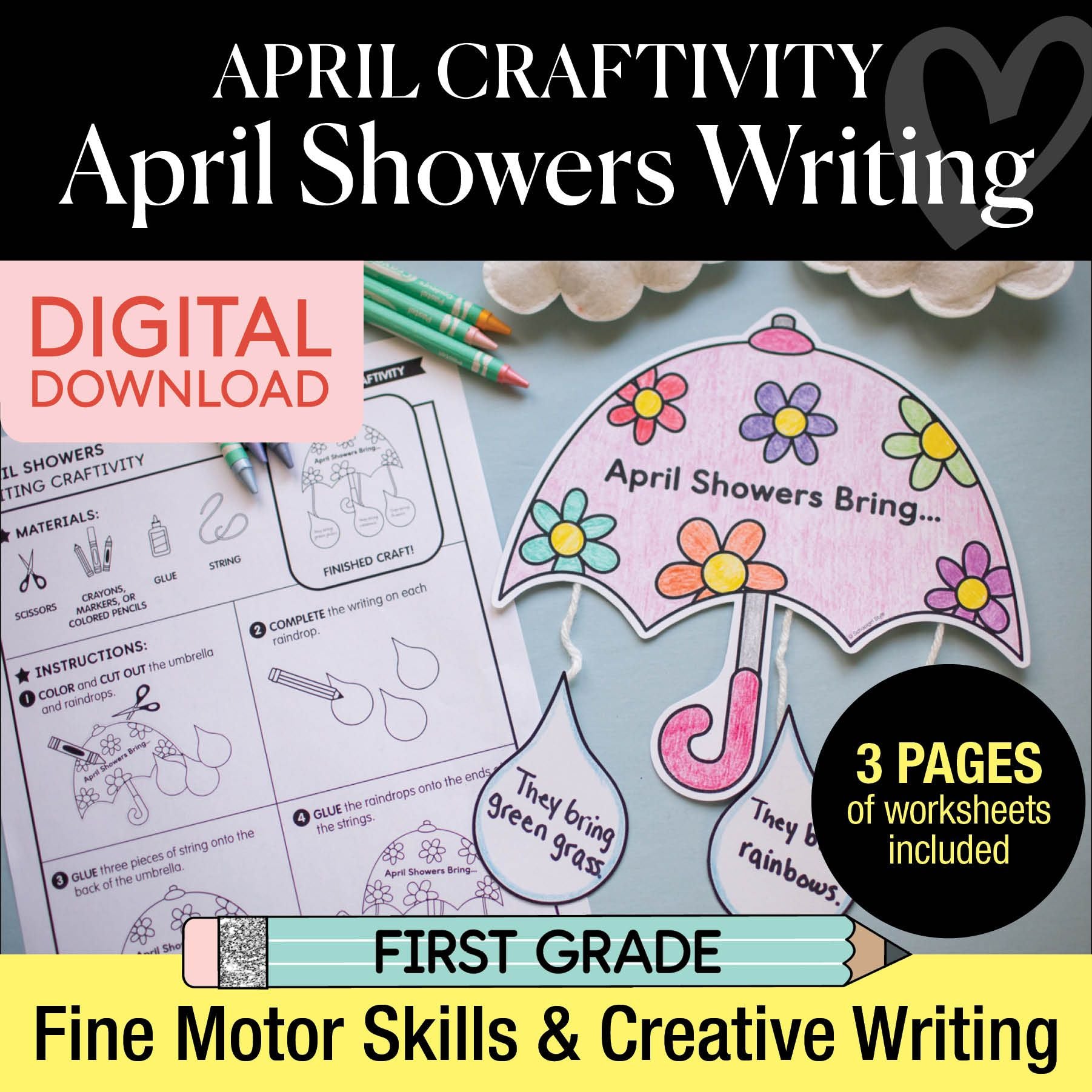 Printable April Showers Writing Craftivity – Schoolgirl Style