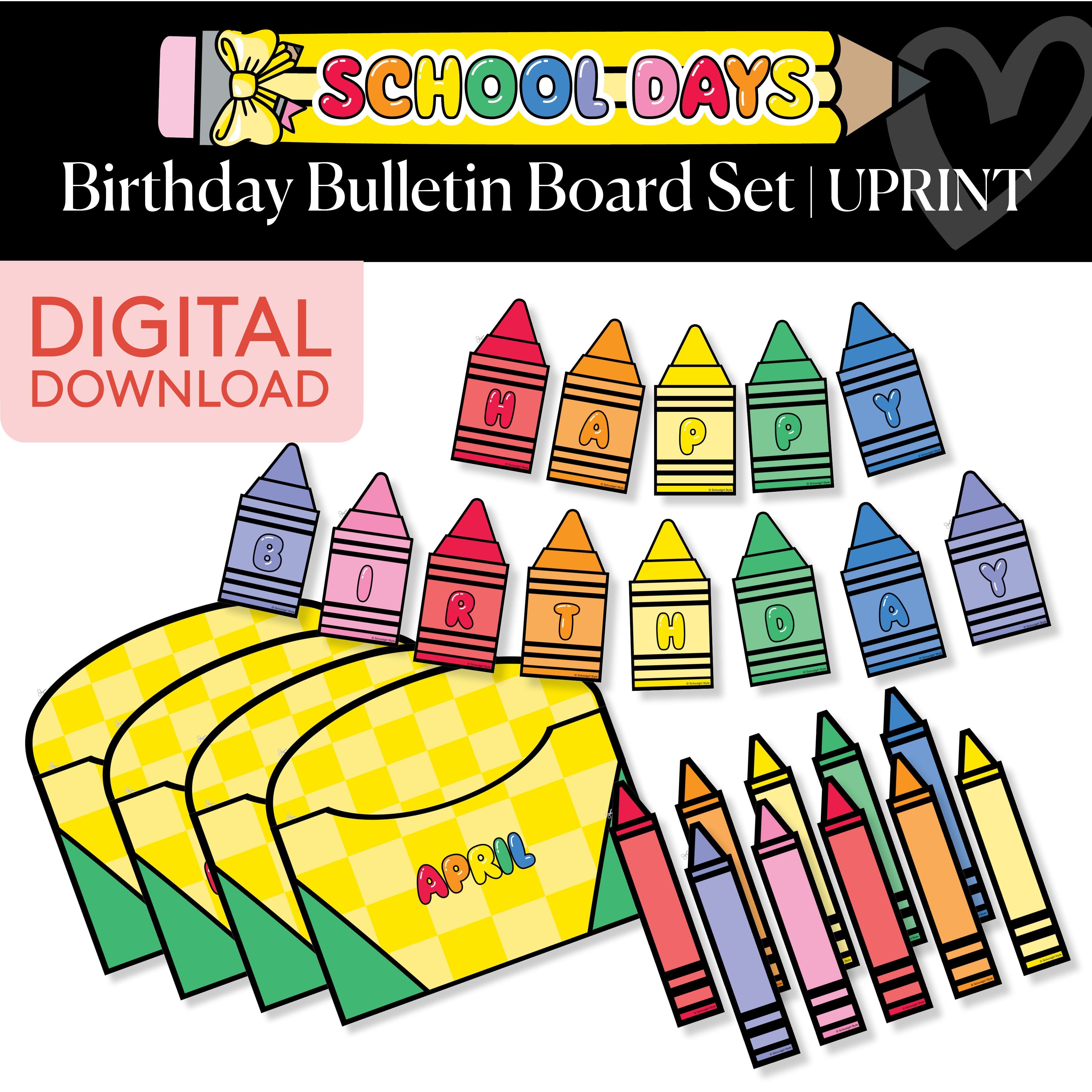 Printable Bright Rainbow Crayon Birthday Bulletin Board Set | School D ...