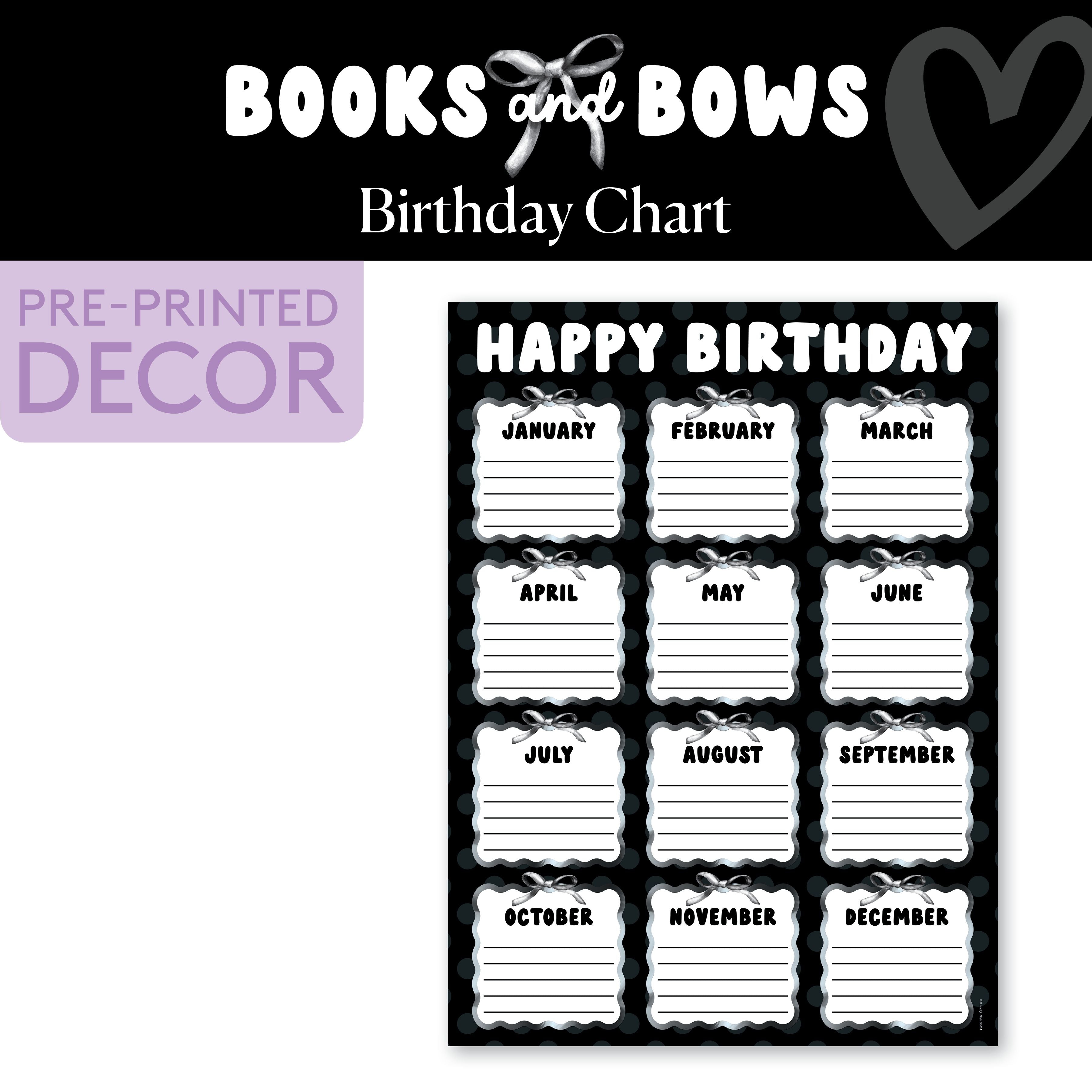 Black and White Birthday Chart | Books and Bows – Schoolgirl Style