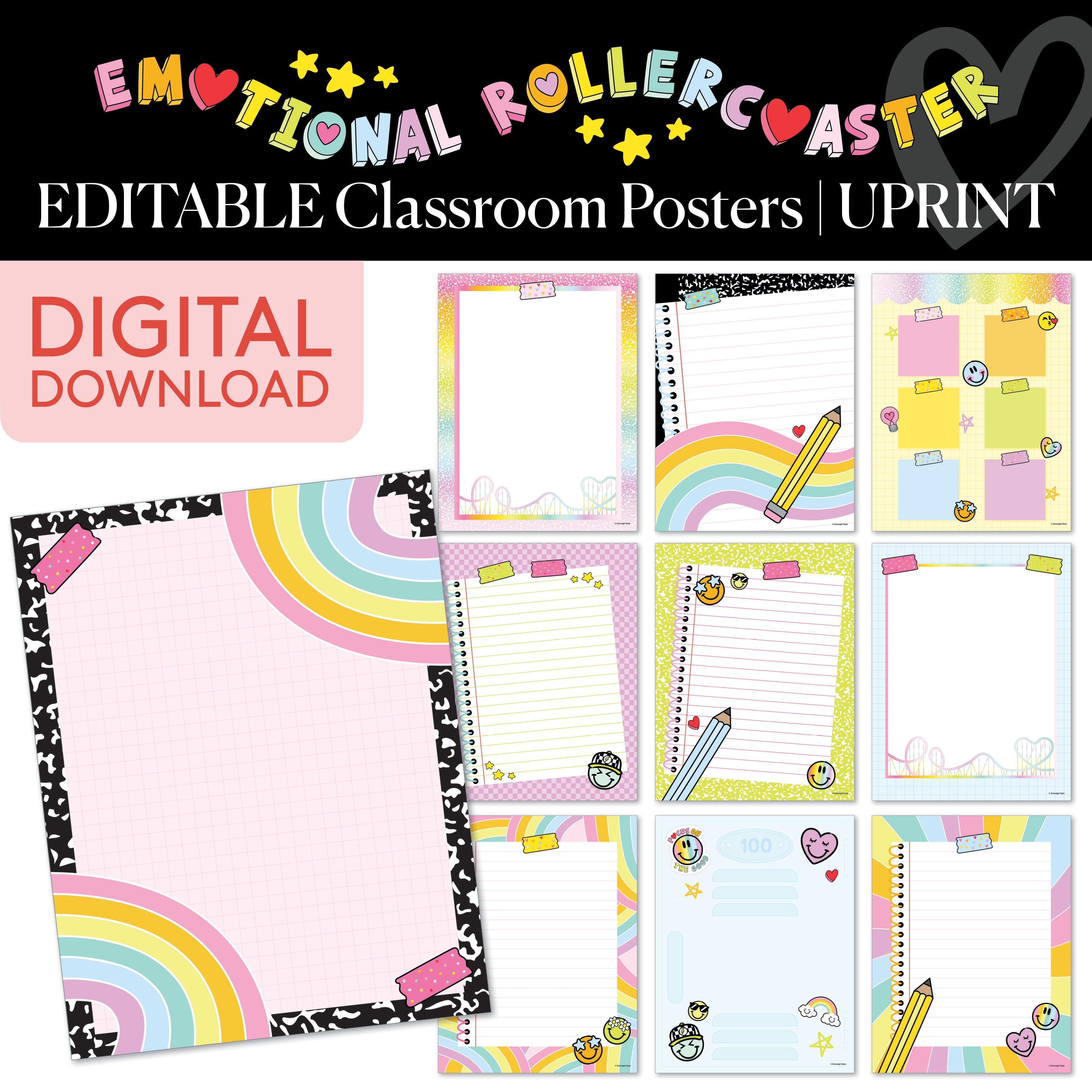 Printable Rainbow Pastel Editable Classroom Posters | Emotional Roller ...