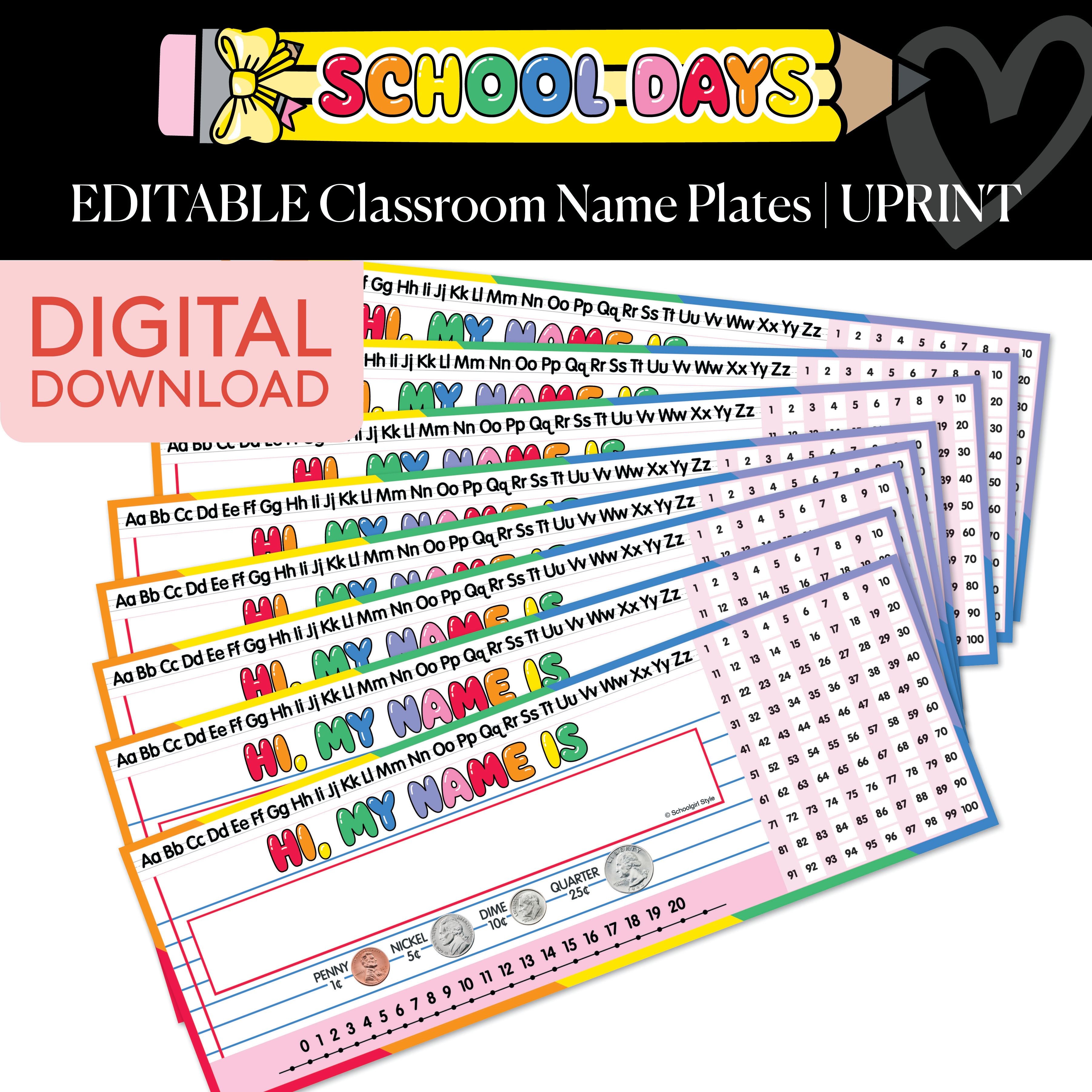 Printable Bright Rainbow Editable Classroom Name Plates | School Days ...