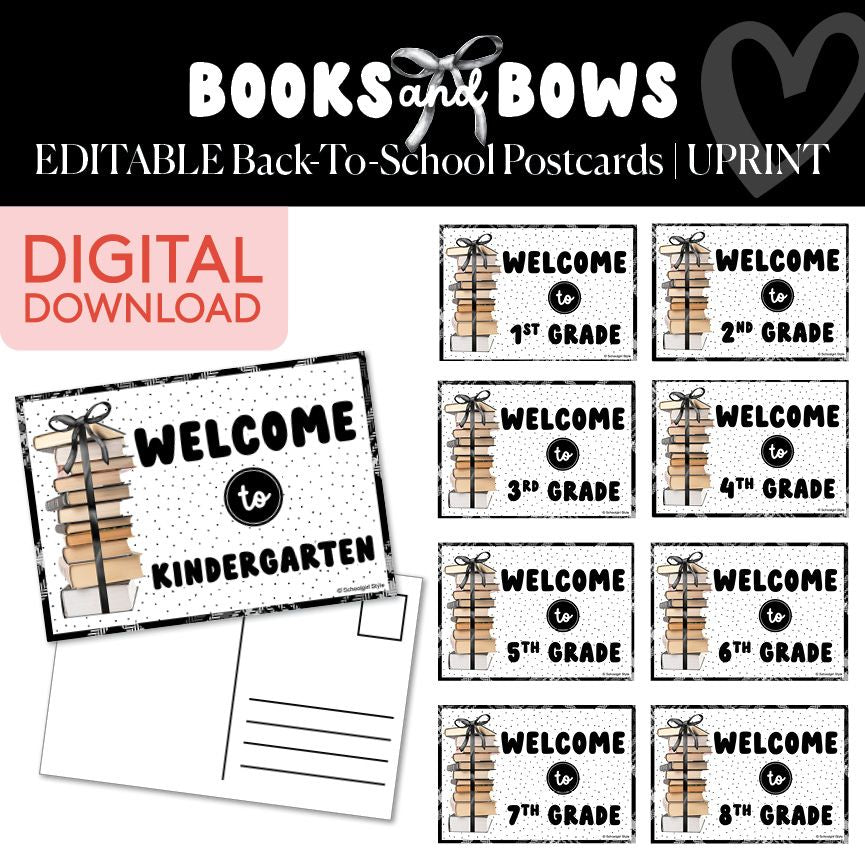 Printable Black and White Editable Back to School Postcards | Books an ...