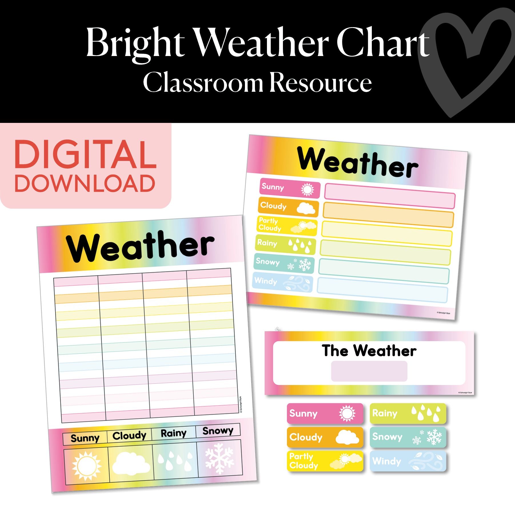 Printable Bright Weather Chart – Schoolgirl Style