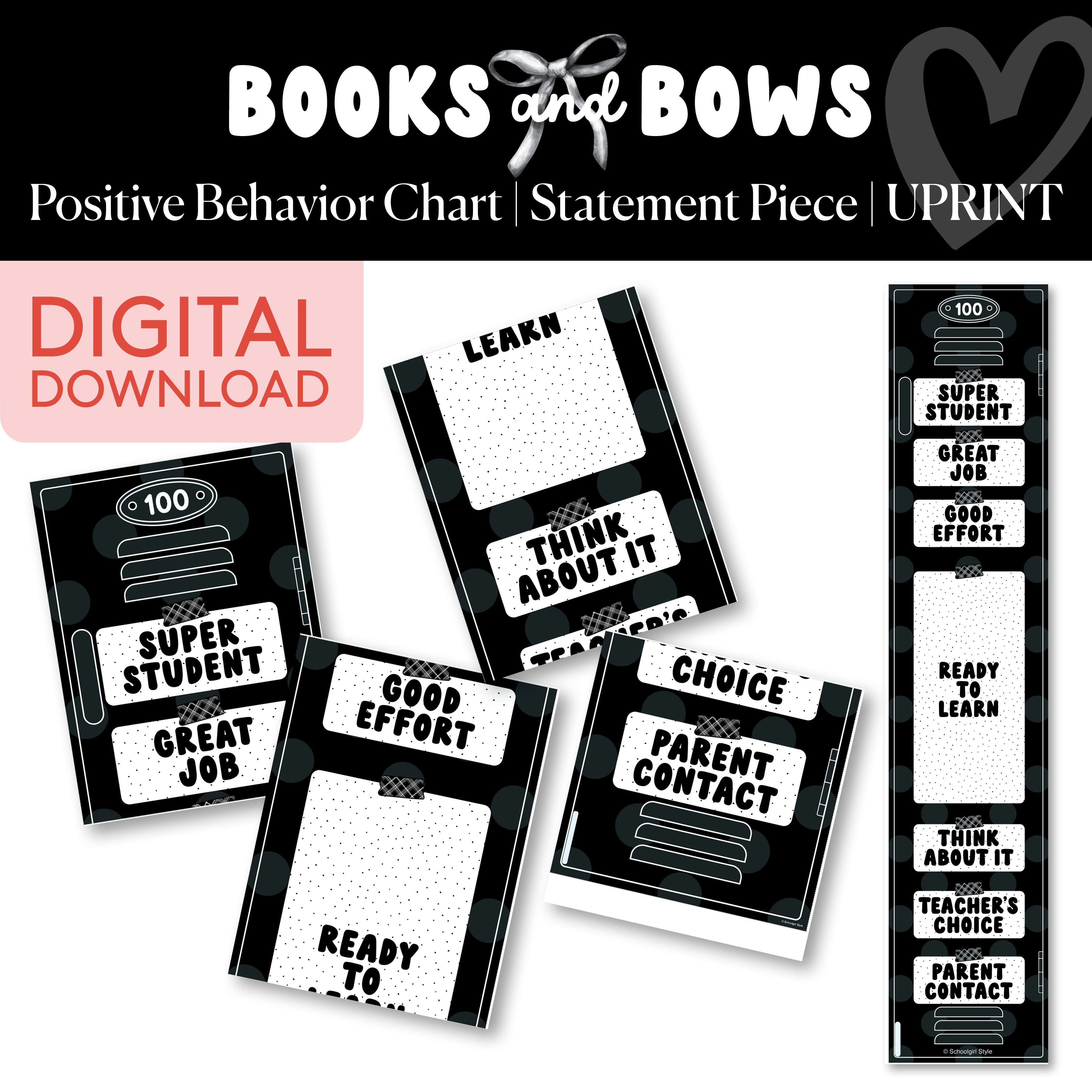 Printable Black and White Positive Behavior Chart | Books and Bows ...