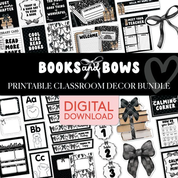 Books and Bows Full Printable Classroom Decor Bundle – Schoolgirl Style