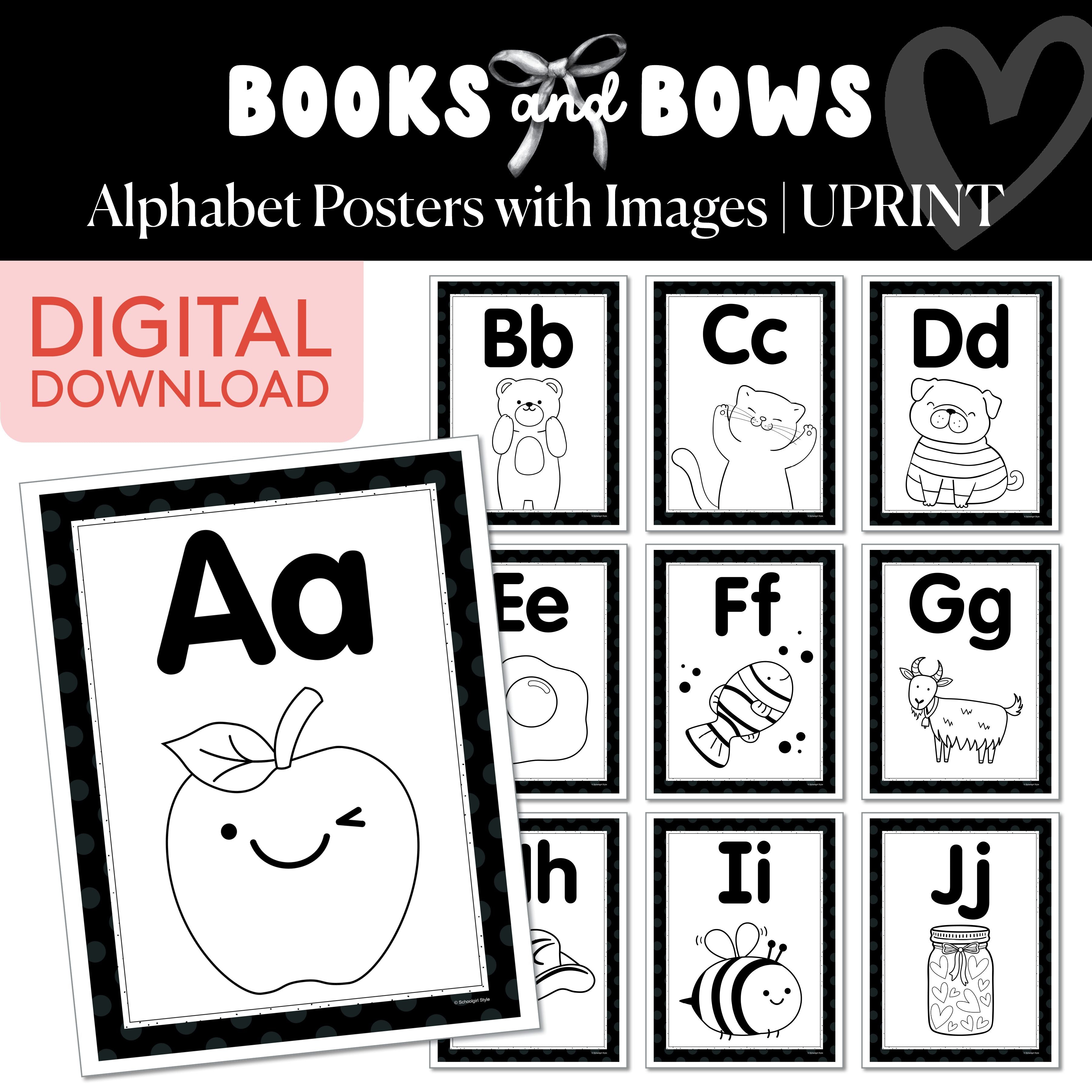 Black and White Printable Alphabet Posters | Books and Bows ...