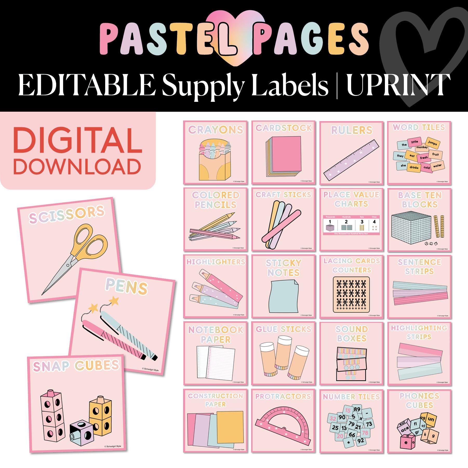 Printable Editable Boho Pastel Classroom Supply Labels | Pastel Pages ...