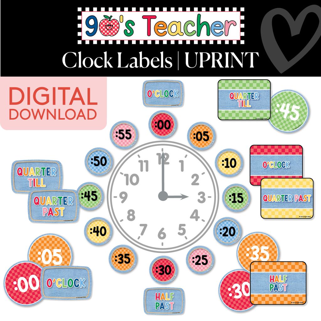 Printable Retro Clock Labels | 90s Teacher – Schoolgirl Style