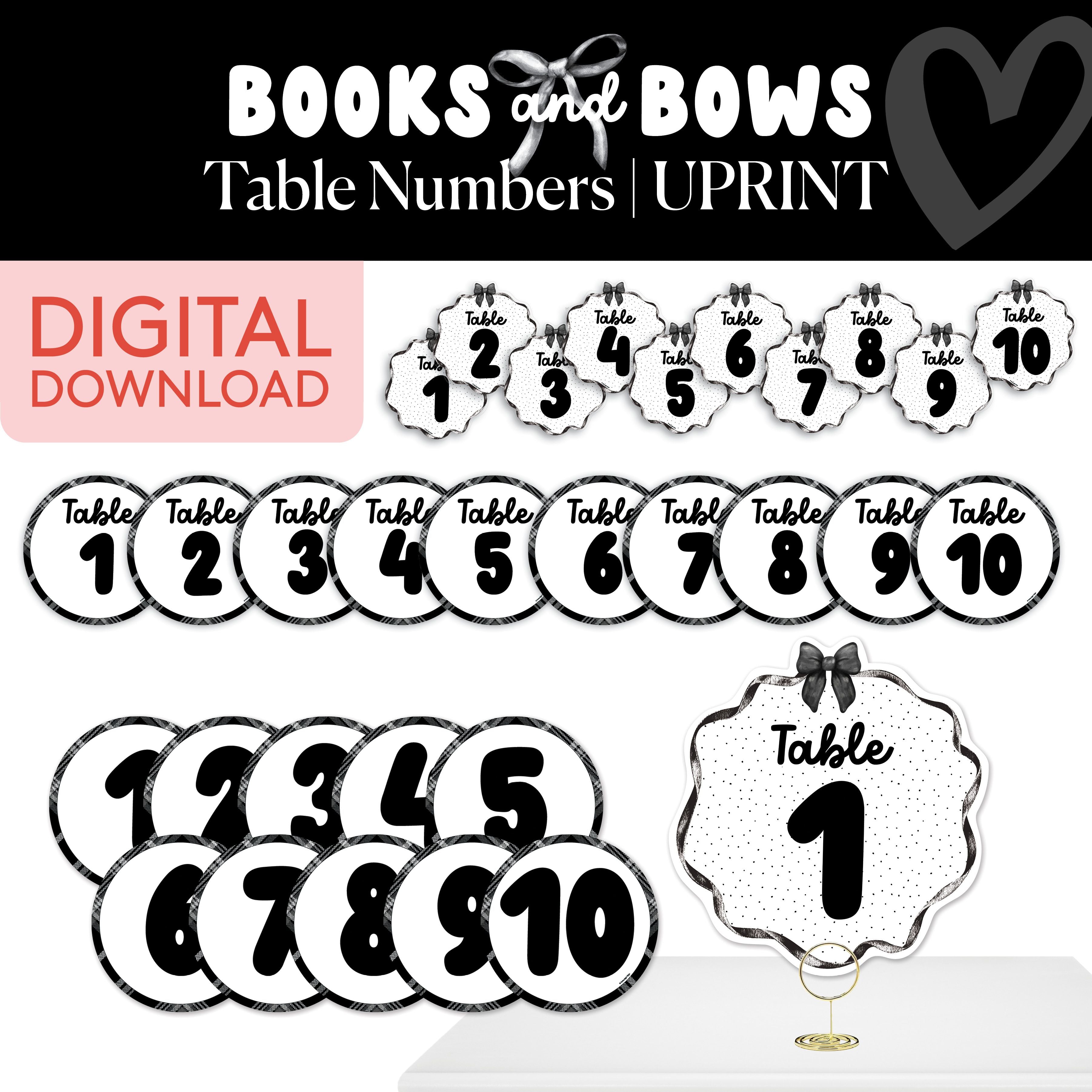 Printable Black and White Table Numbers | Books and Bows – Schoolgirl Style