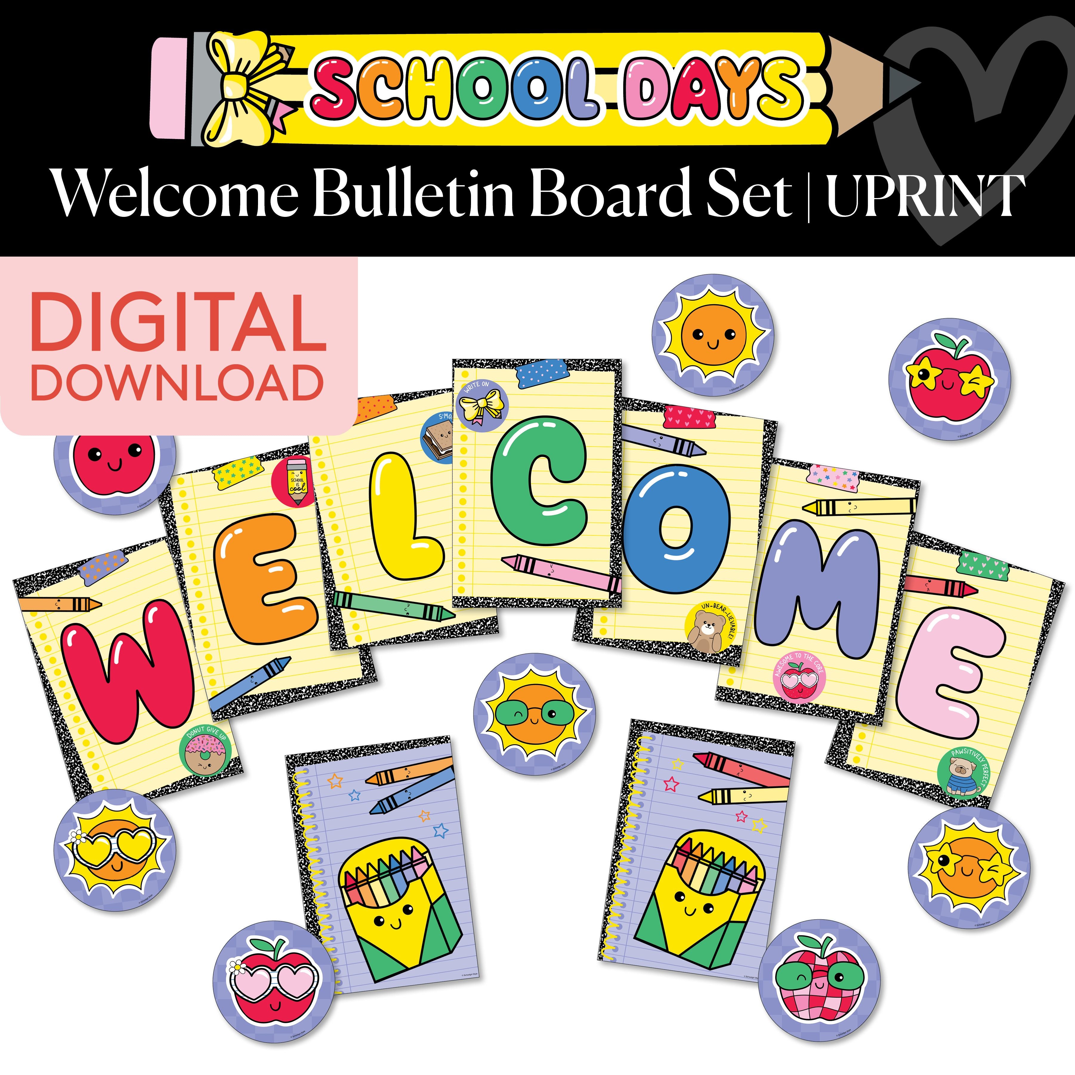 Printable Bright Rainbow Welcome Bulletin Board Set | School Days ...