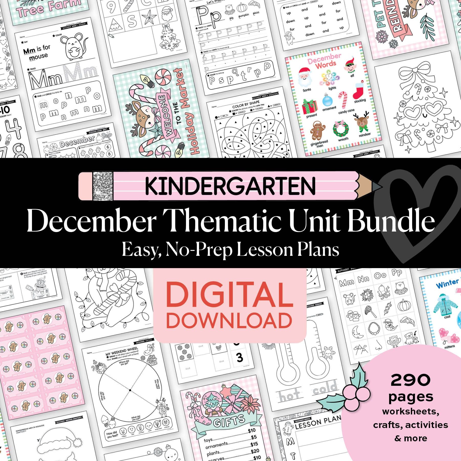 Printable Kindergarten December Thematic Unit Bundle – Schoolgirl Style