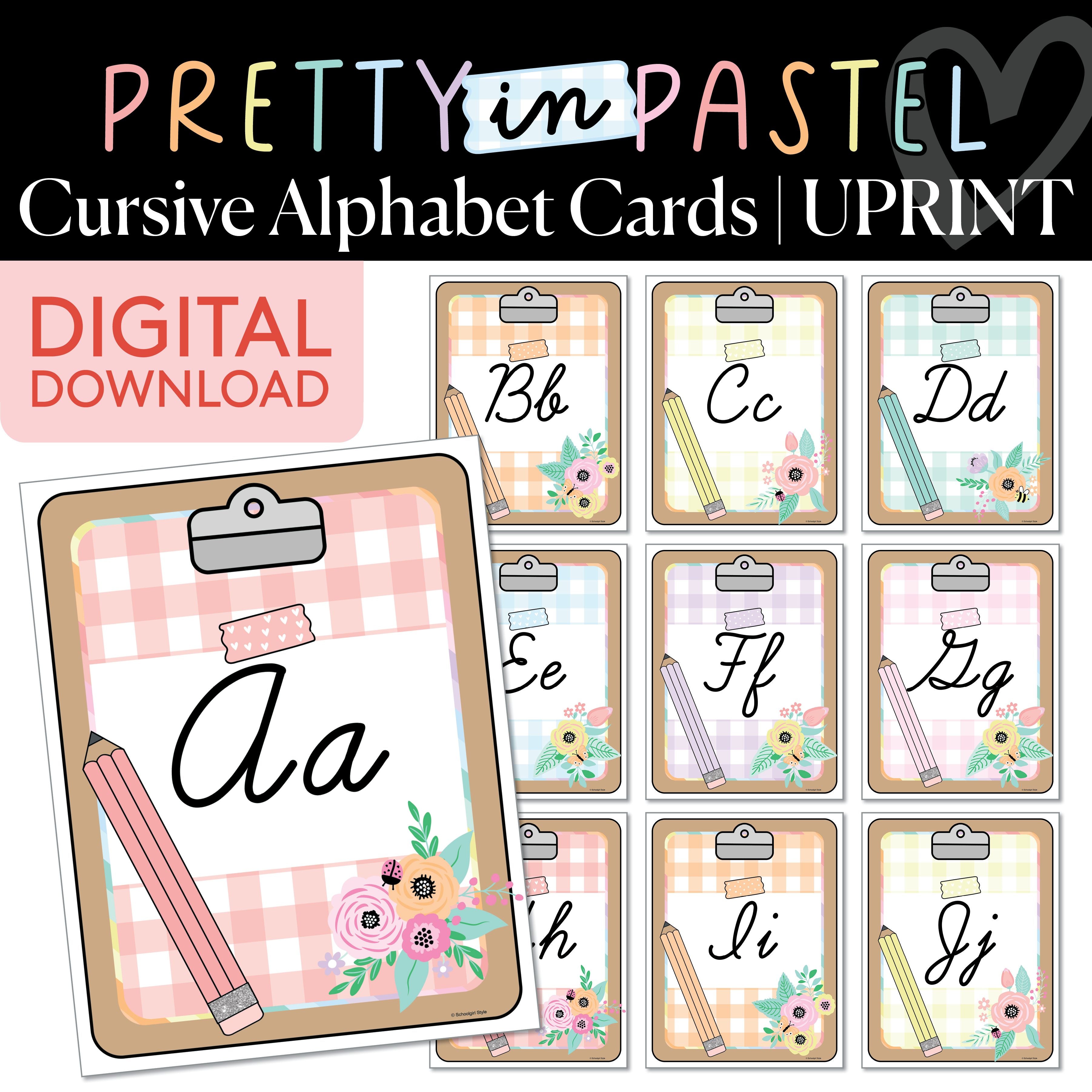 Printable Pastel Cursive Clipboard Alphabet Cards | Pretty in Pastel ...