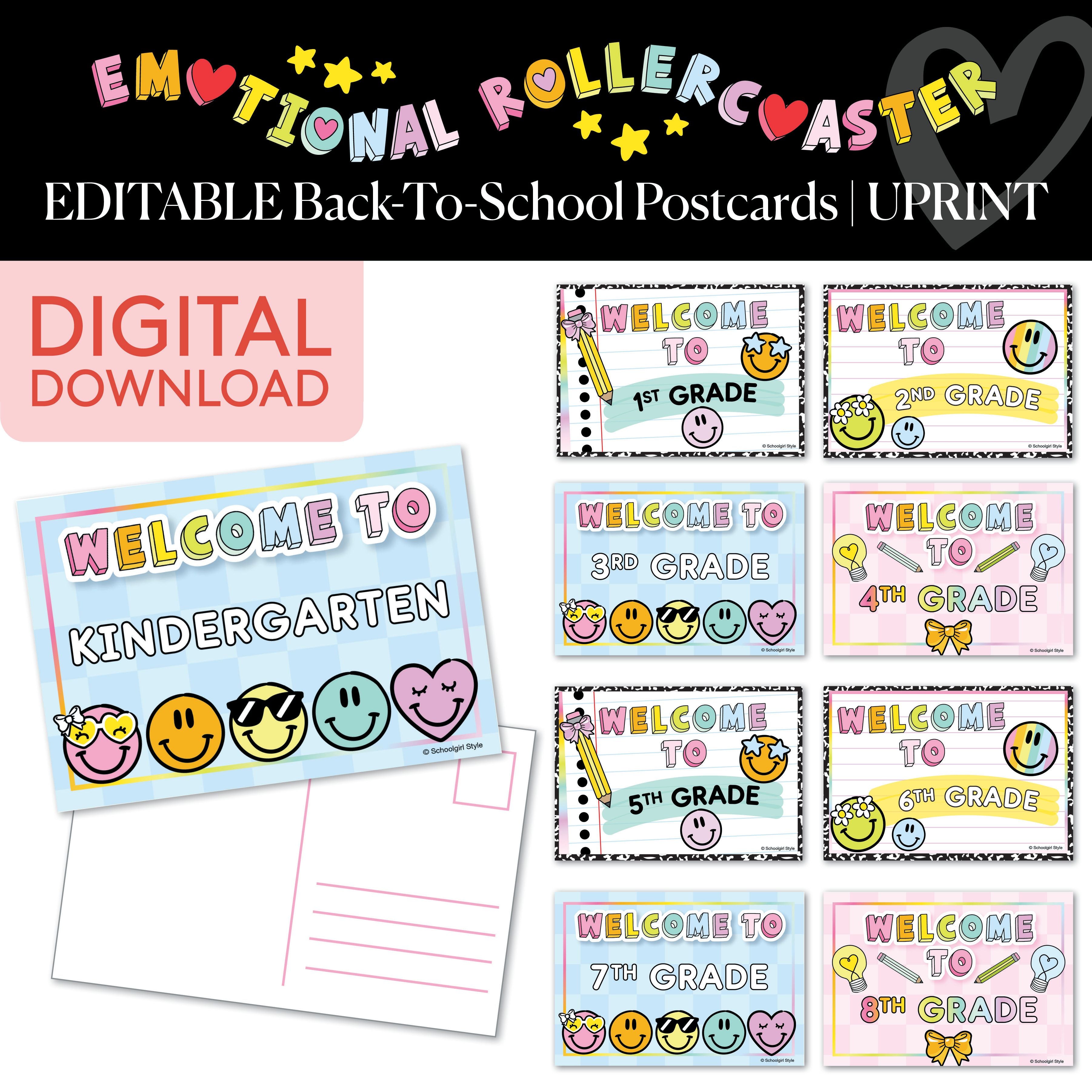 Printable Rainbow Pastel Editable Back to School Postcards | Emotional ...