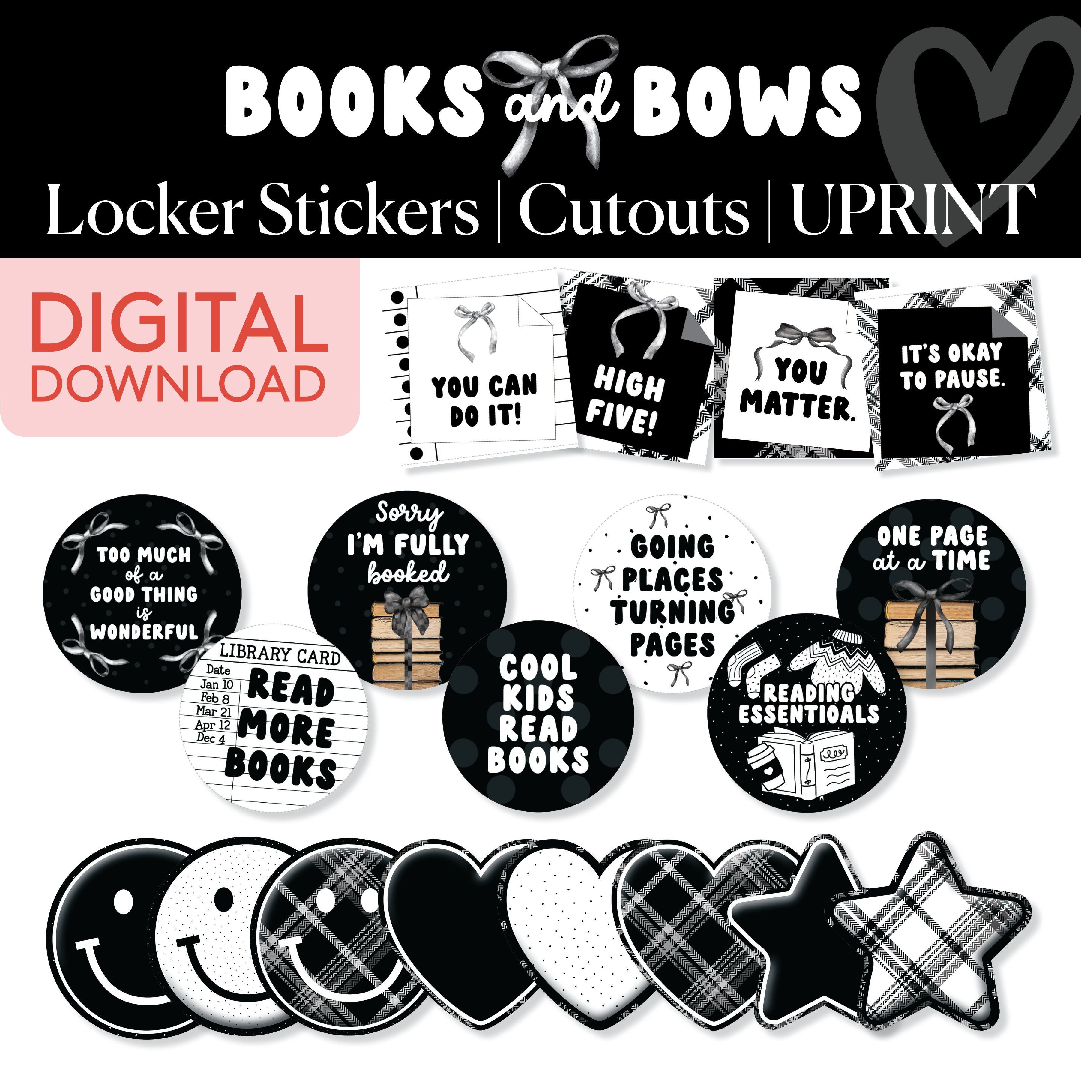 Printable Black and White Locker Stickers Bulletin Board Cutouts | Boo ...