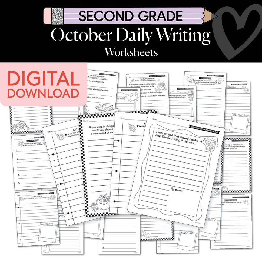 Printable Second Grade October Daily Writing – Schoolgirl Style