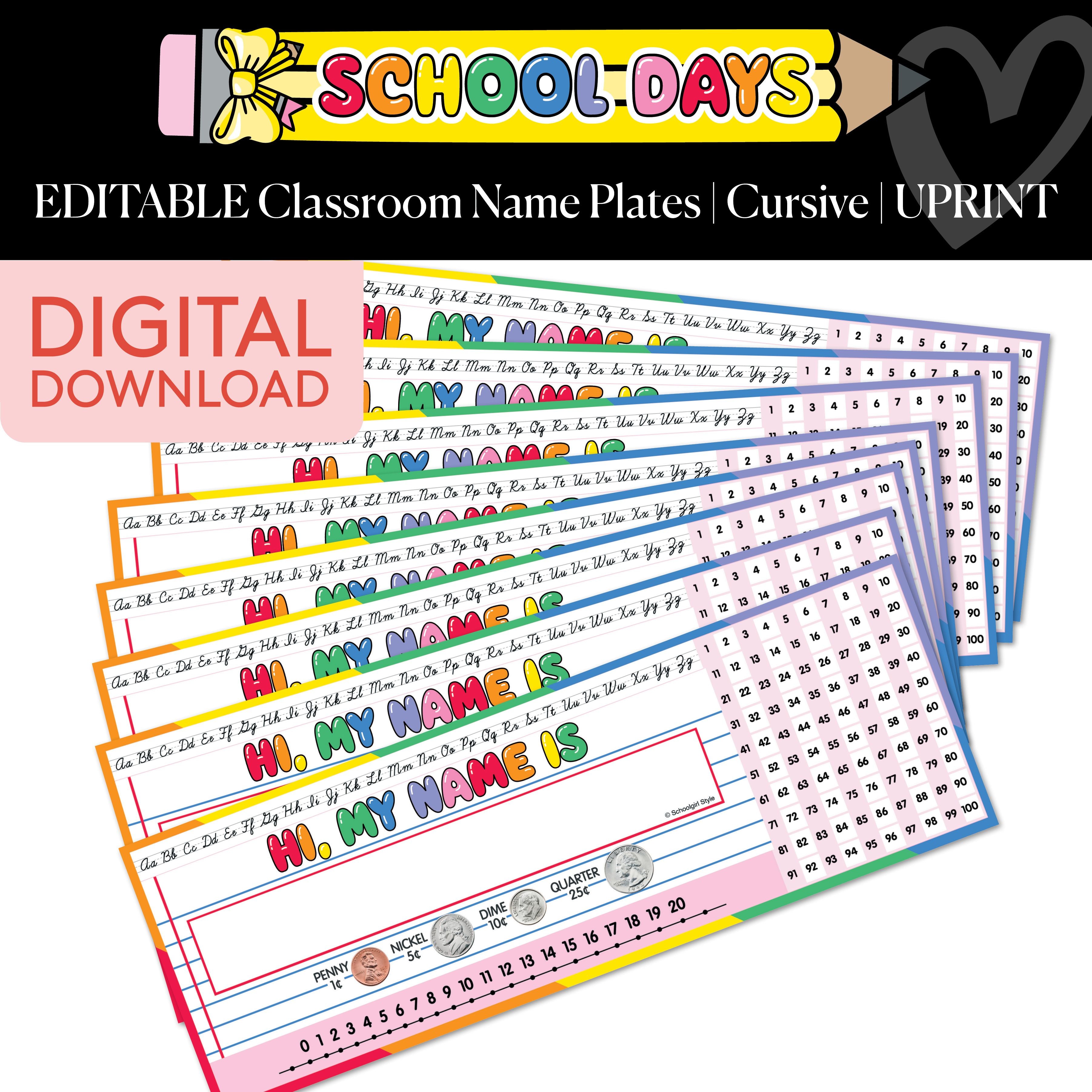 Printable Bright Rainbow Editable Cursive Classroom Name Plates | Scho ...
