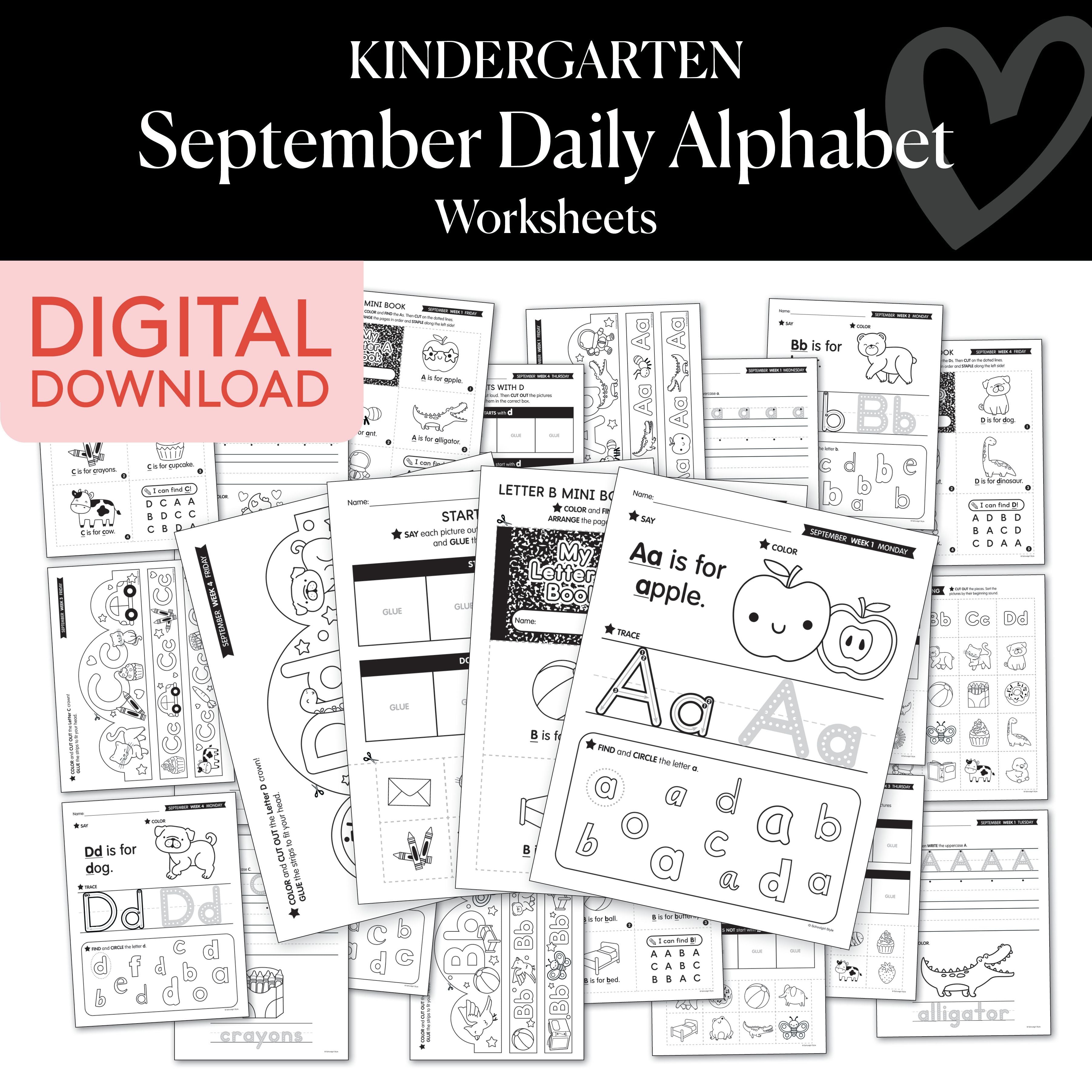 Kindergarten September Daily Alphabet Worksheets – Schoolgirl Style