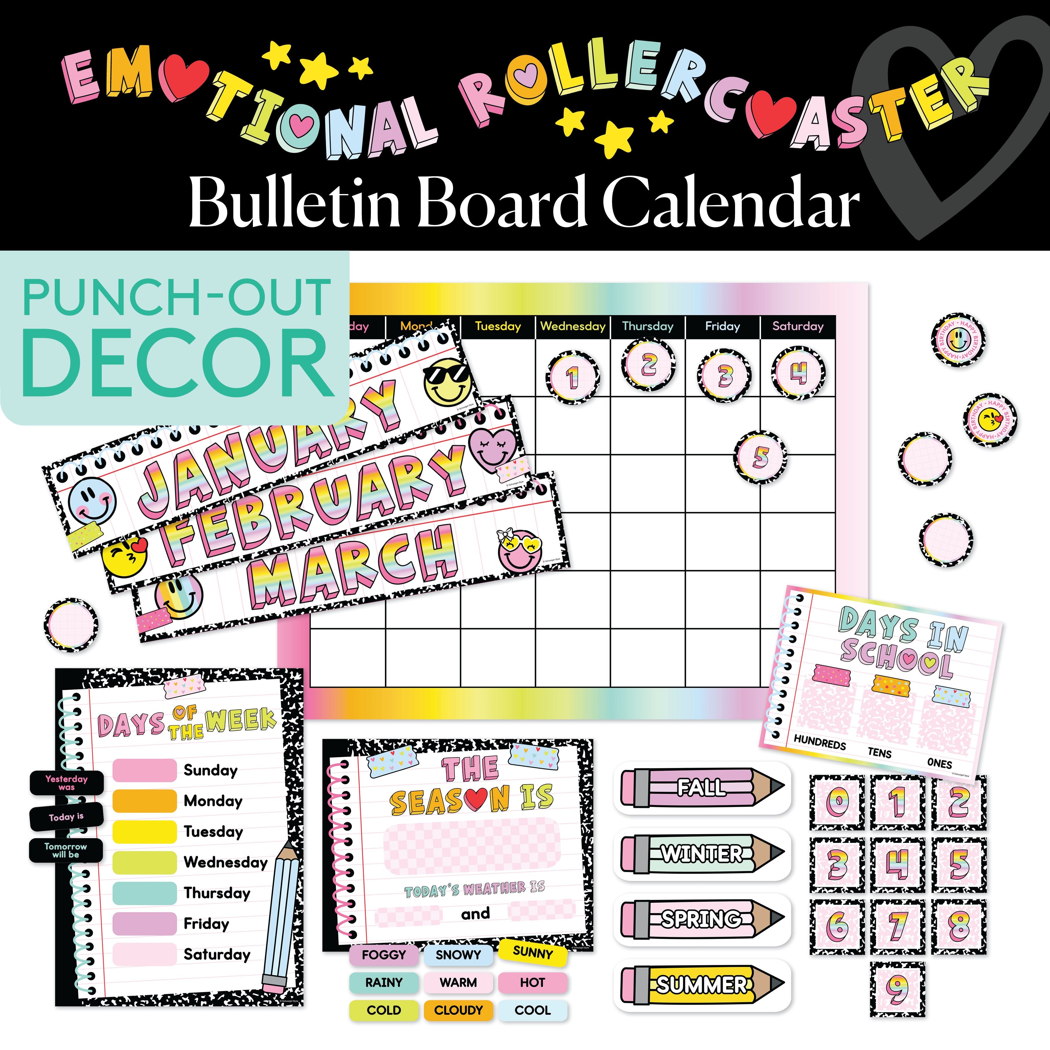 Rainbow Pastel Calendar Bulletin Board | Emotional Rollercoaster ...