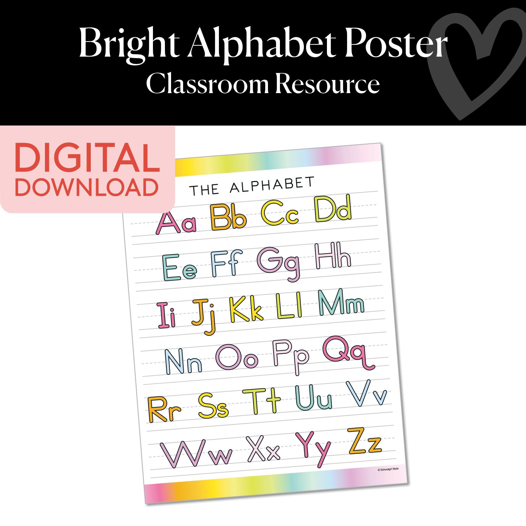 Printable Bright Alphabet Poster – Schoolgirl Style