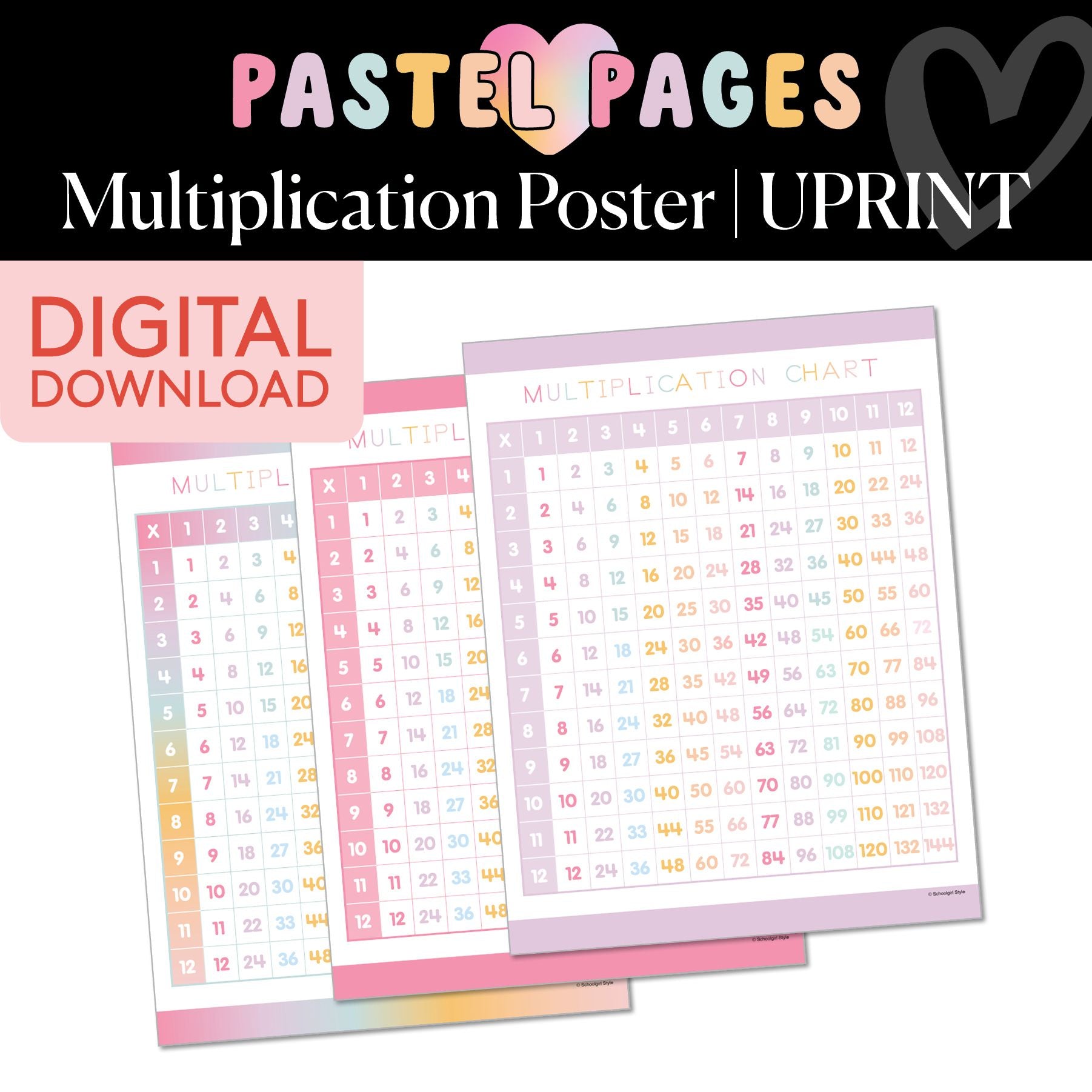 Printable Boho Pastel Multiplication Poster | Pastel Pages – Schoolgirl ...